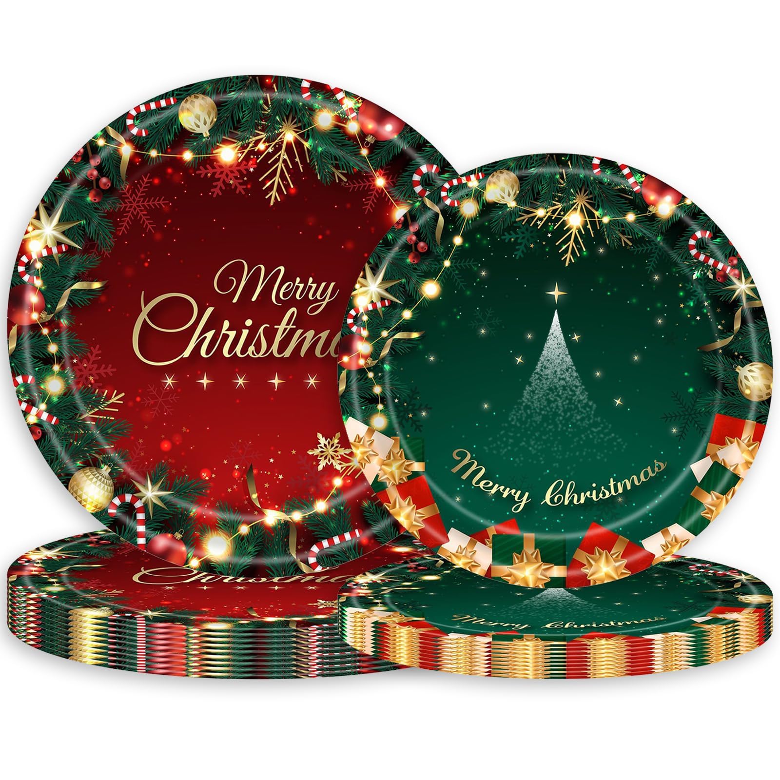 HANSAMU 32Pcs Christmas Paper Plates Disposable Tableware Set,Christmas ...