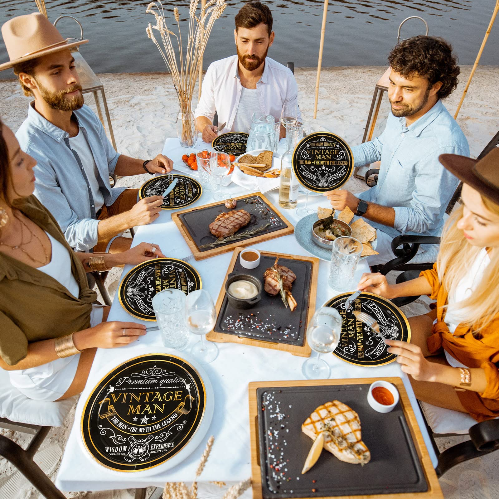 gisgfim 96 Pcs Vintage Man Party Supplies Paper Plates Napkins Vintage ...