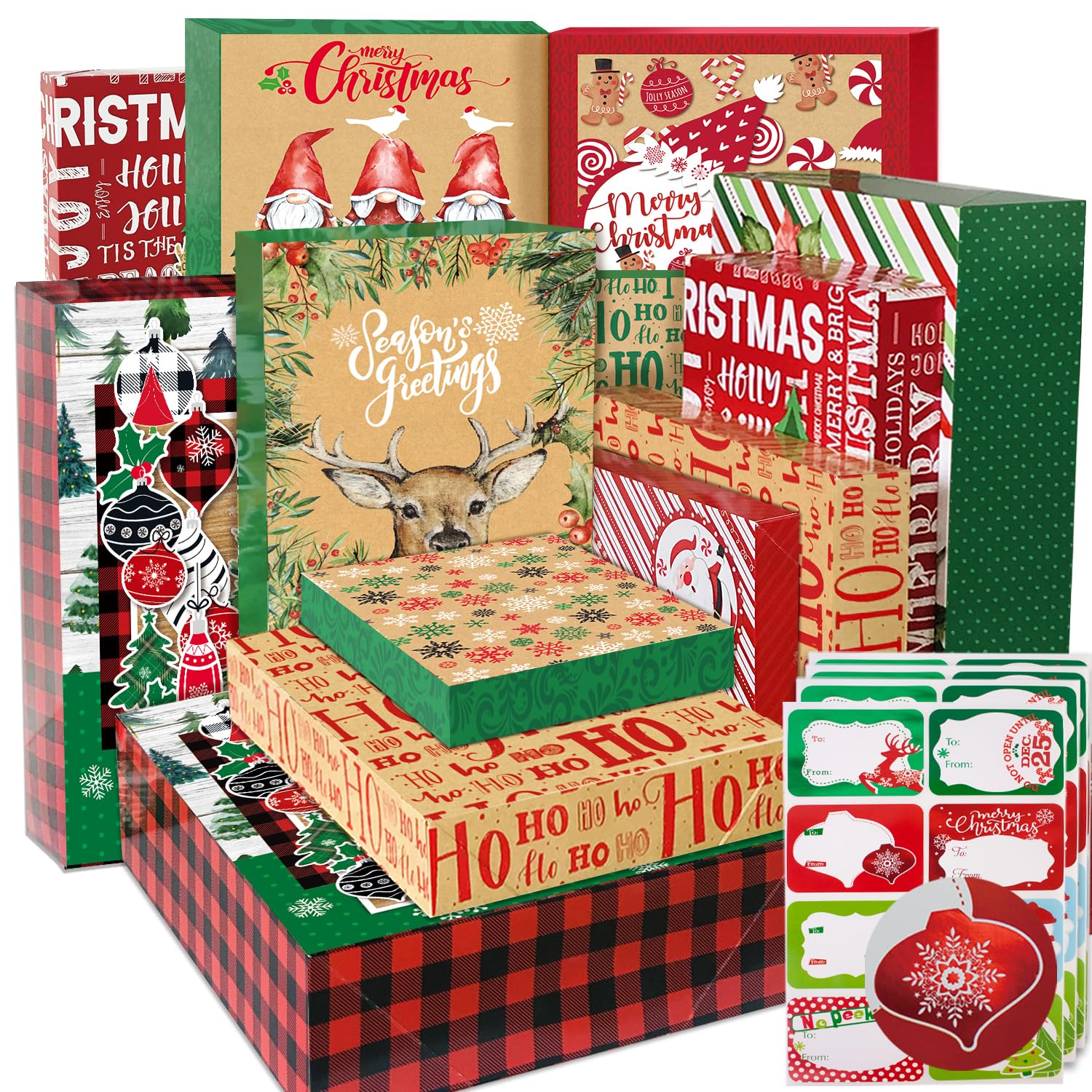 12 Christmas Gift Wrap Boxes with Lids for wrapping Large Clothes and ...