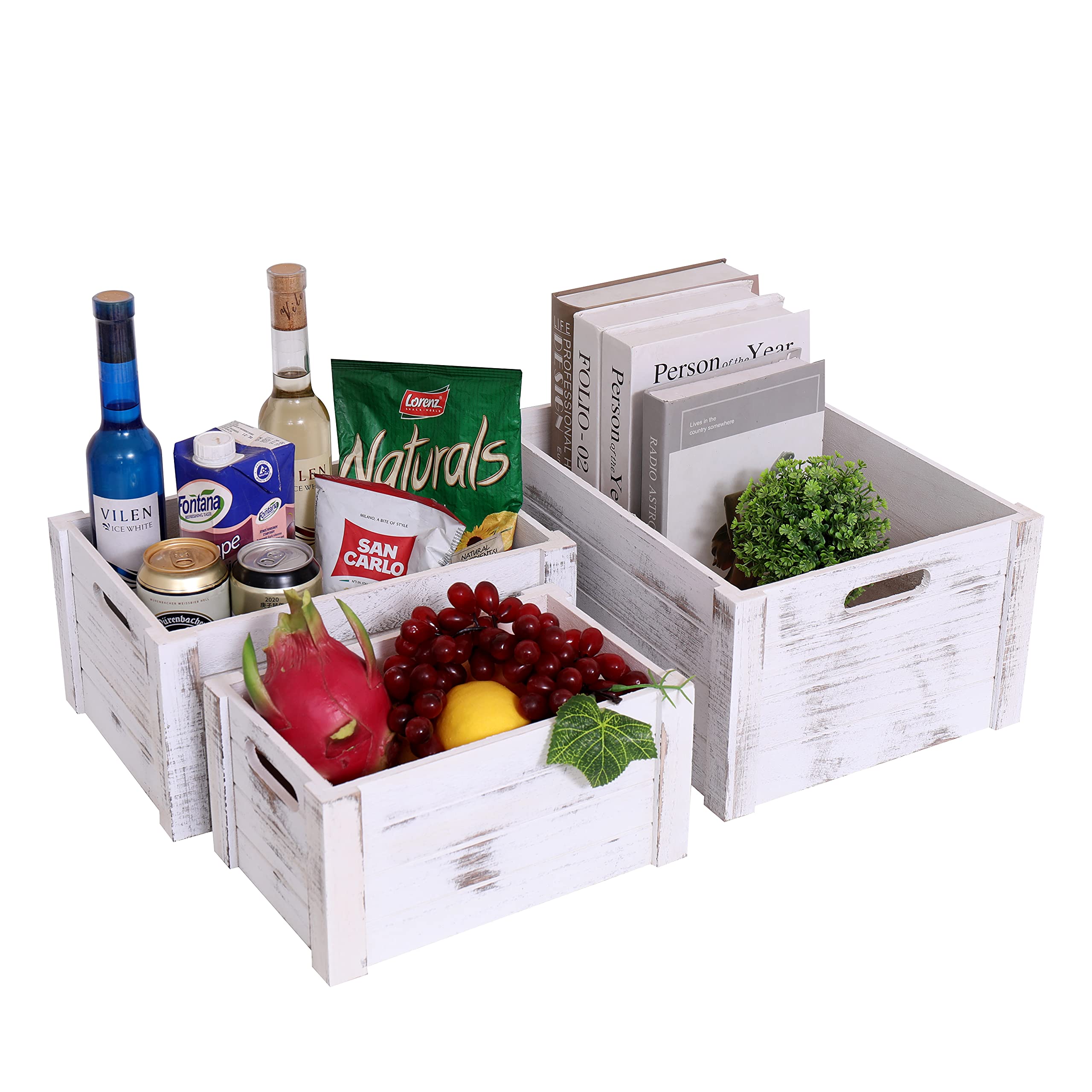 Farmhouse Antique White Wooden Crate For Storage,Rustic Decorative ...