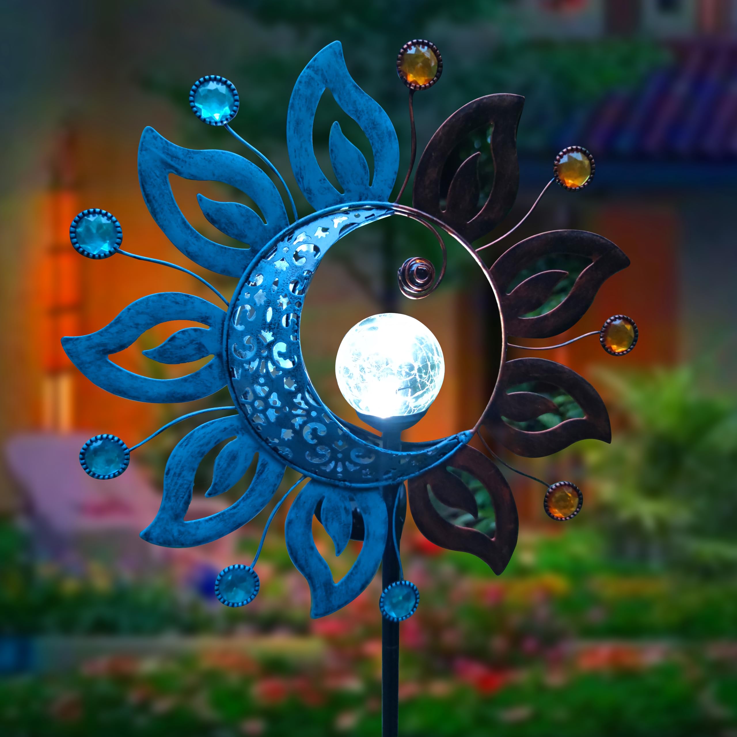 Qobumy Sun Moon Solar Lights Garden Stake Outdoor Decoration,Sun Moon ...