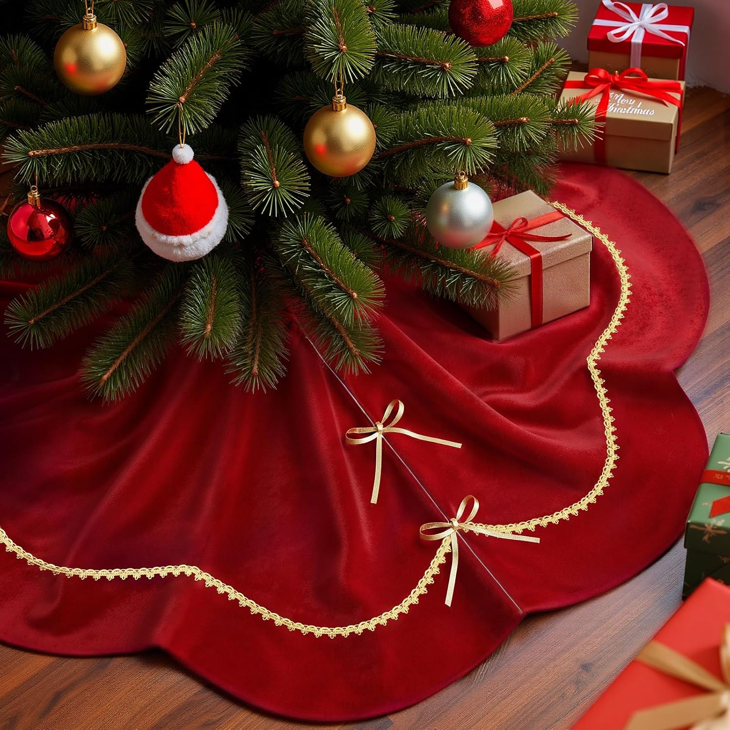 Amazon.com: VEILS 60 Inch Christmas Tree Skirt, Large Red Velvet Tree ...
