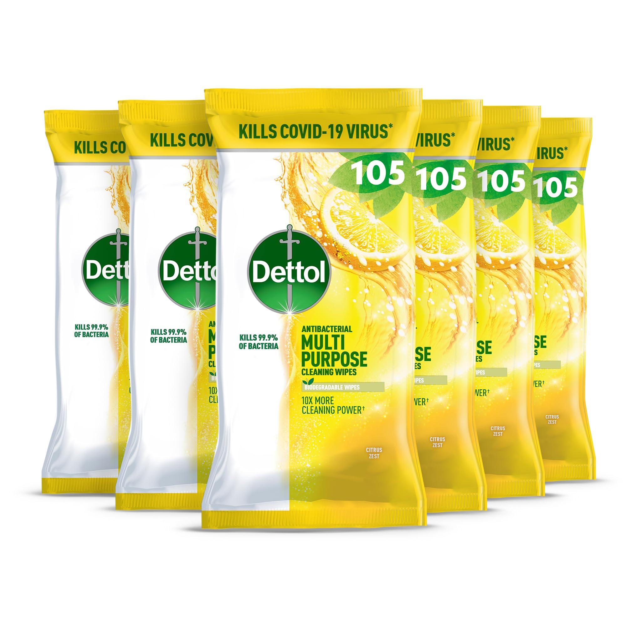 Dettol Antibacterial Wipes, Multipack, 6 X 105 Wipes, 630 Wipes Total ...