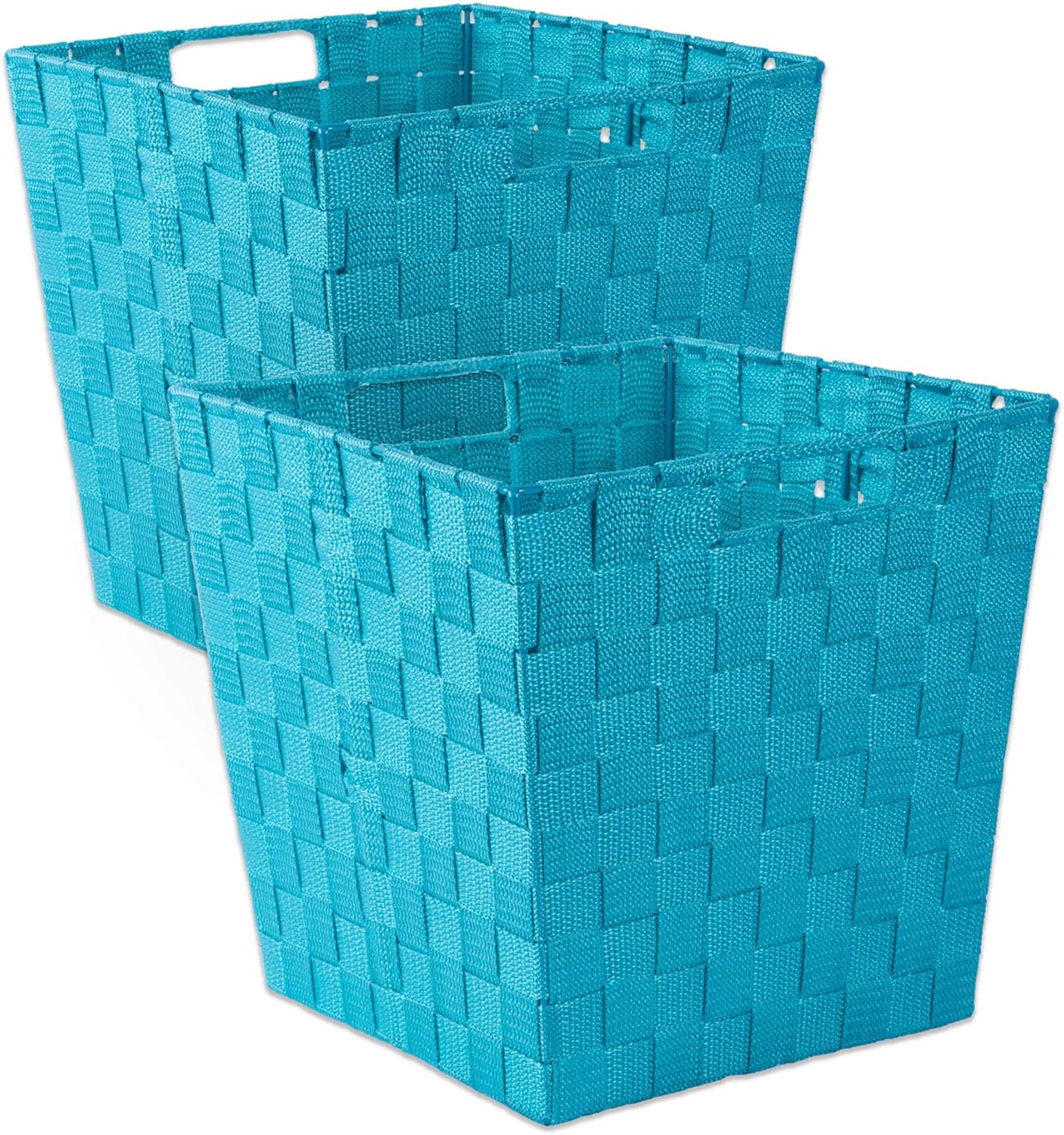 Amazon.com: Set of 2 Teal Blue Trapezoid Basket Weave Nylon Storage Bin ...