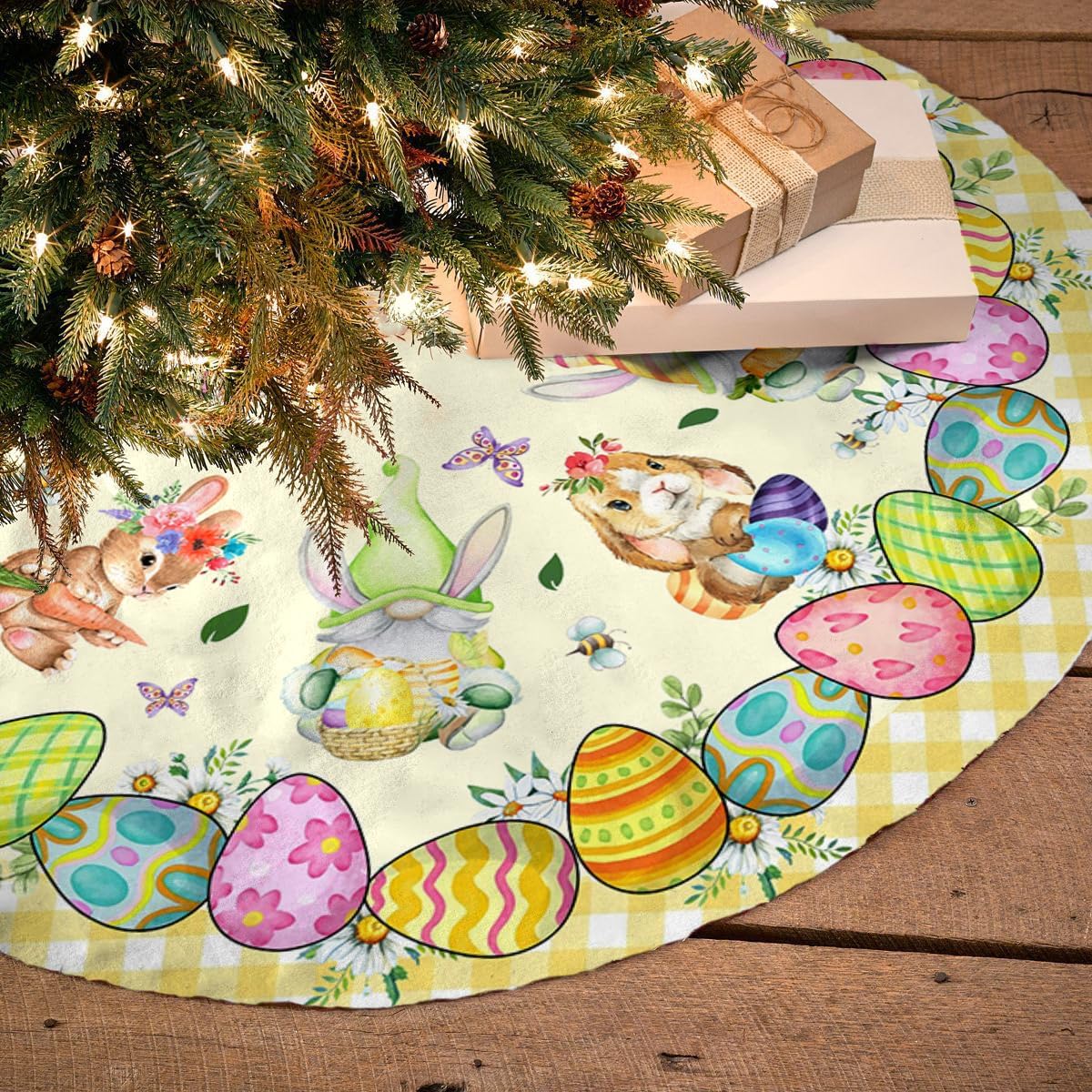 Amazon.com: Easter Tree Skirt Bunny Eggs, Happy Easter Rabbit Gnome ...