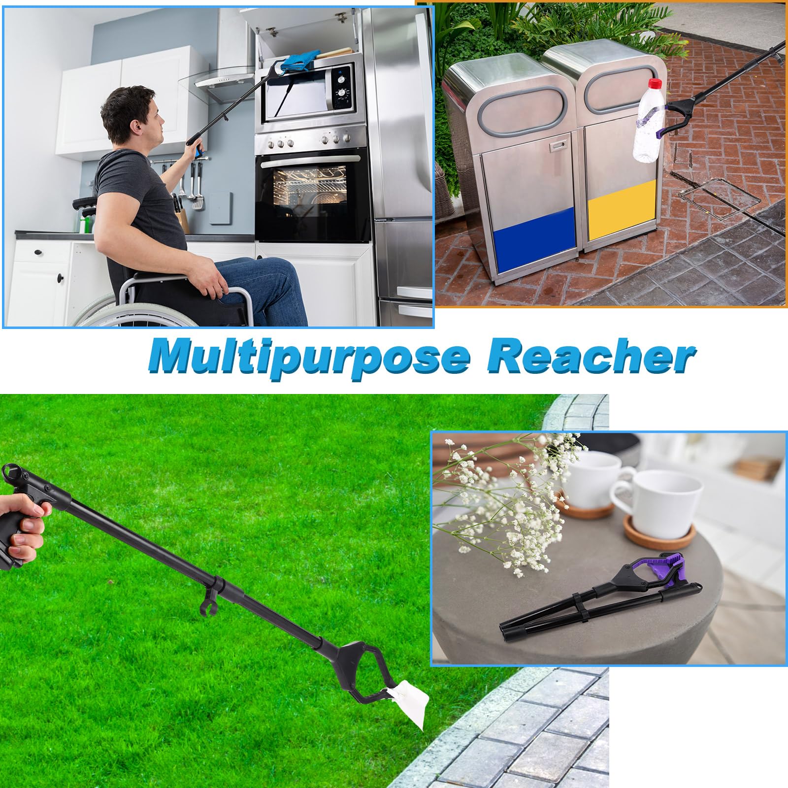 Sunnyray 14 Pcs Grabber Reacher Tool 32 Inch Extra Long Foldable Pick ...