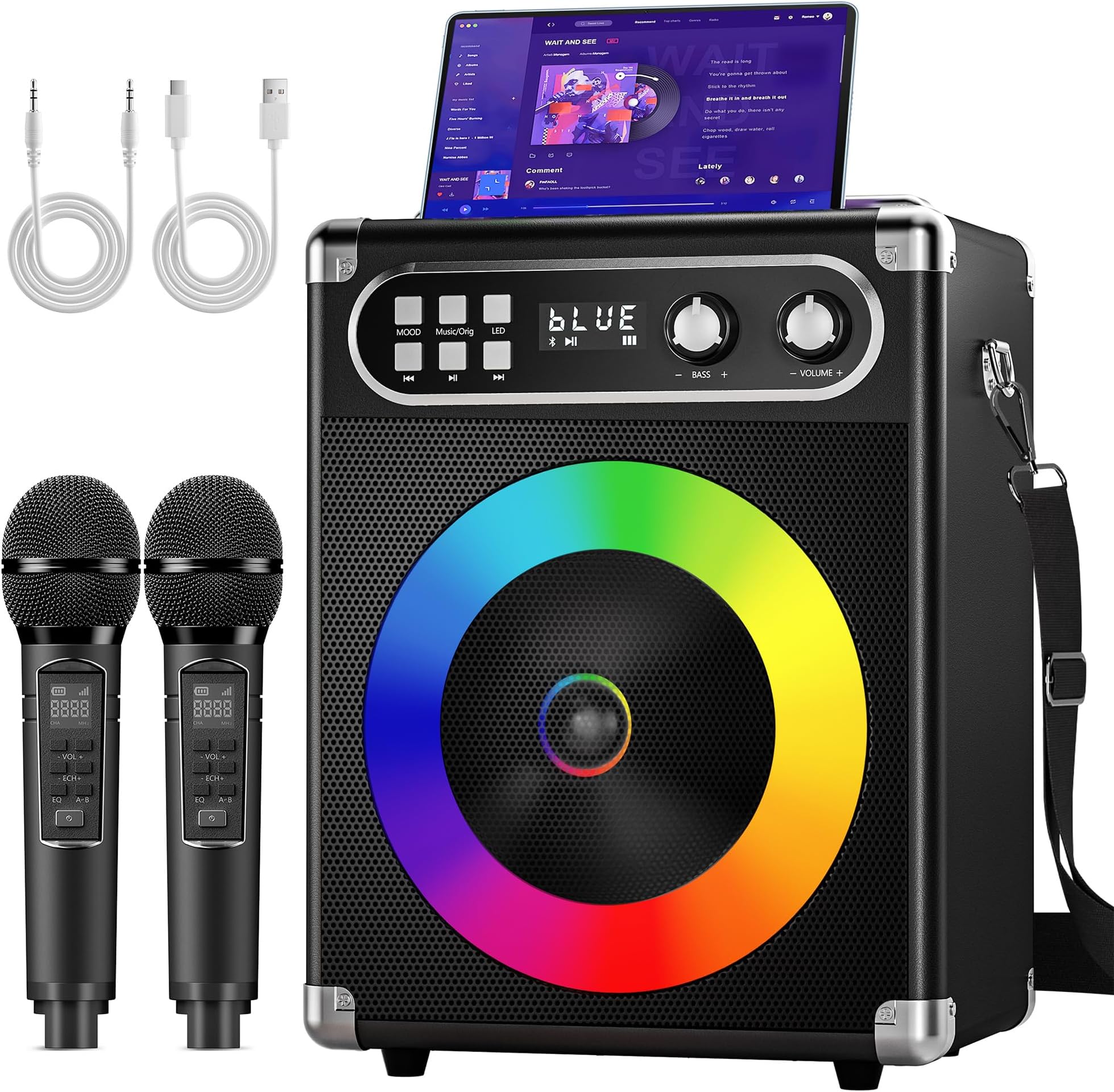 Amazon.com: HEARTSEA Karaoke Machine with 2 Wireless Microphones for ...