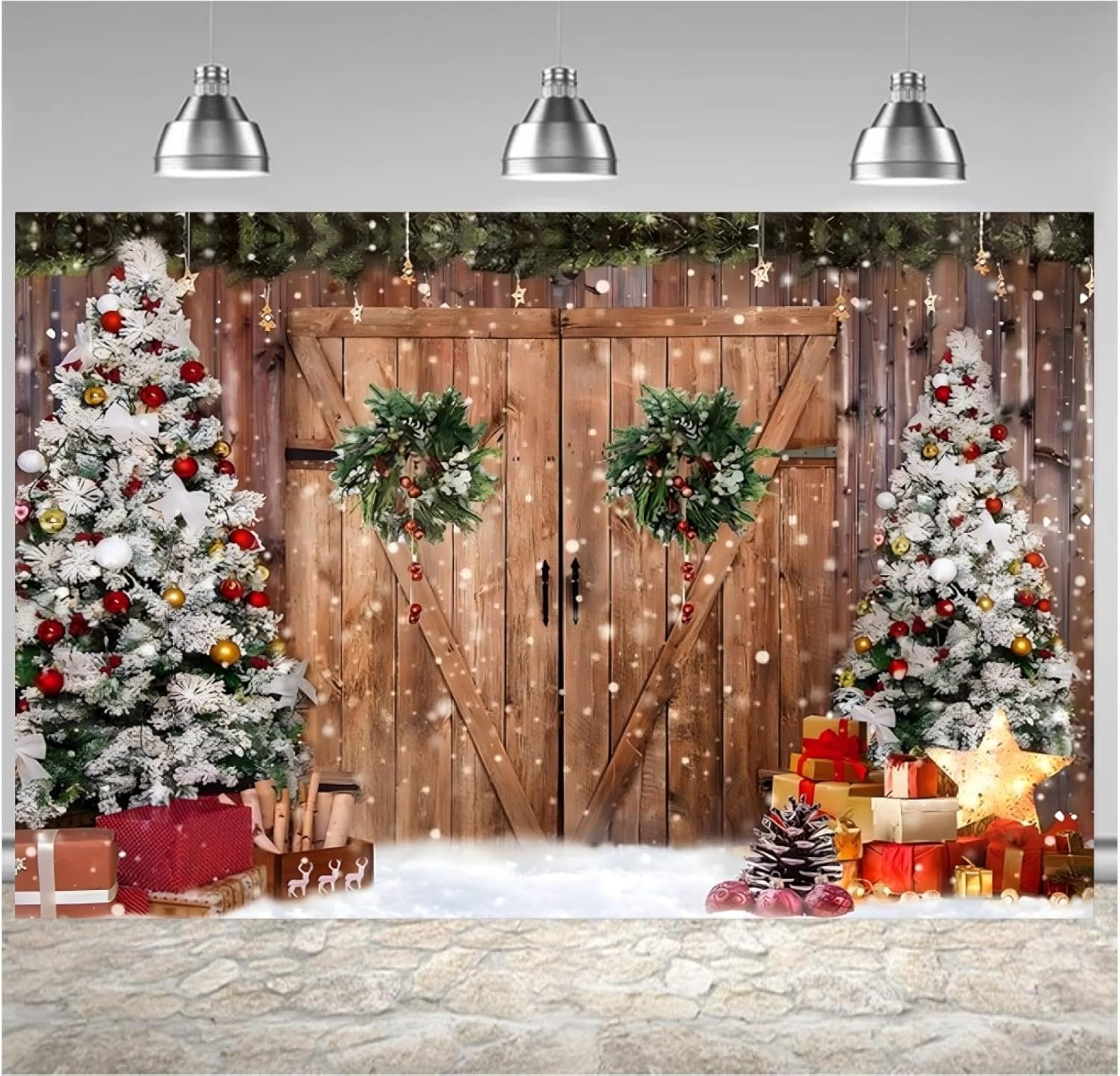 Amazon.com : 7X5 Feet Christmas Backdrops Outdoor Wooden Paneled Snowy ...