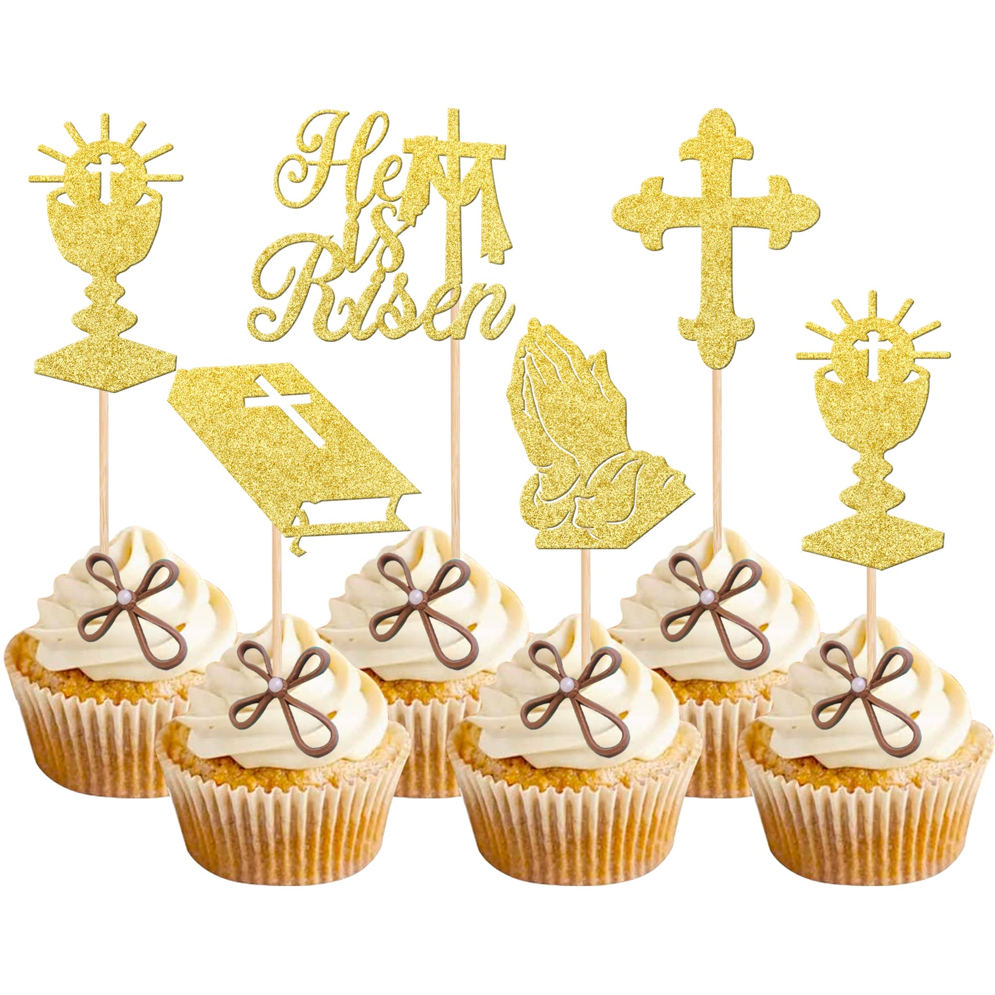 Snapklik.com : 30 PCS He Is Risen Cupcake Toppers Glitter Cross Jesus Easter Cupcake Picks Holy ...