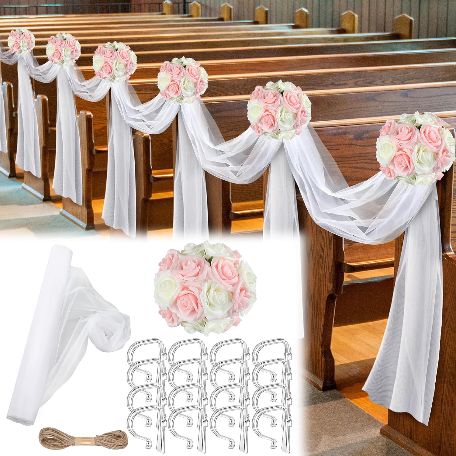 Amazon.com: Riceshoot 34 Pcs Church Pew Wedding Decorations White ...