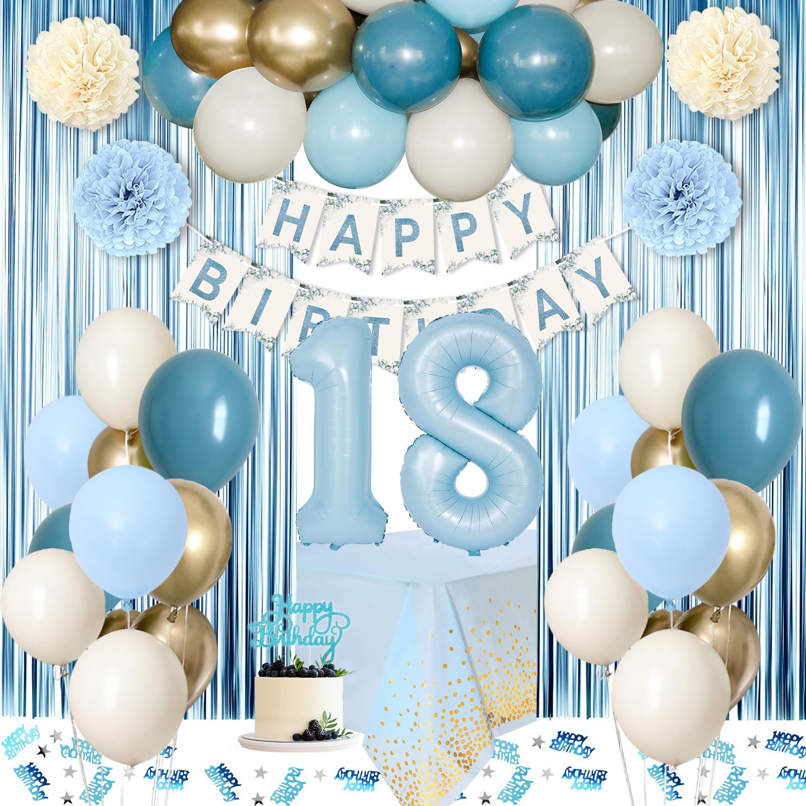 Amazon.com: 18th Birthday Decorations for Boys Girls, Blue Happy 18th ...
