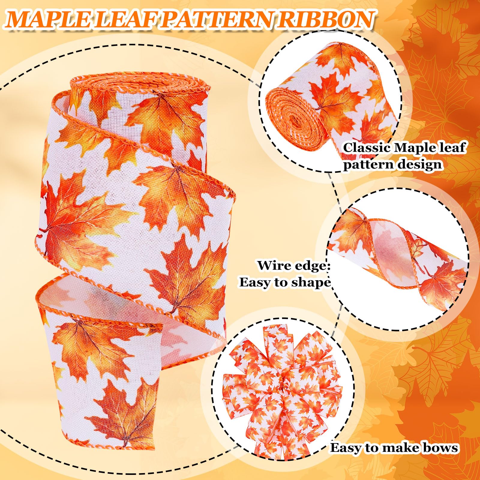 Wired Edge Ribbon Whaline Fall Thanksgiving Ribbons - 8 Rolls, 40 Yards ...