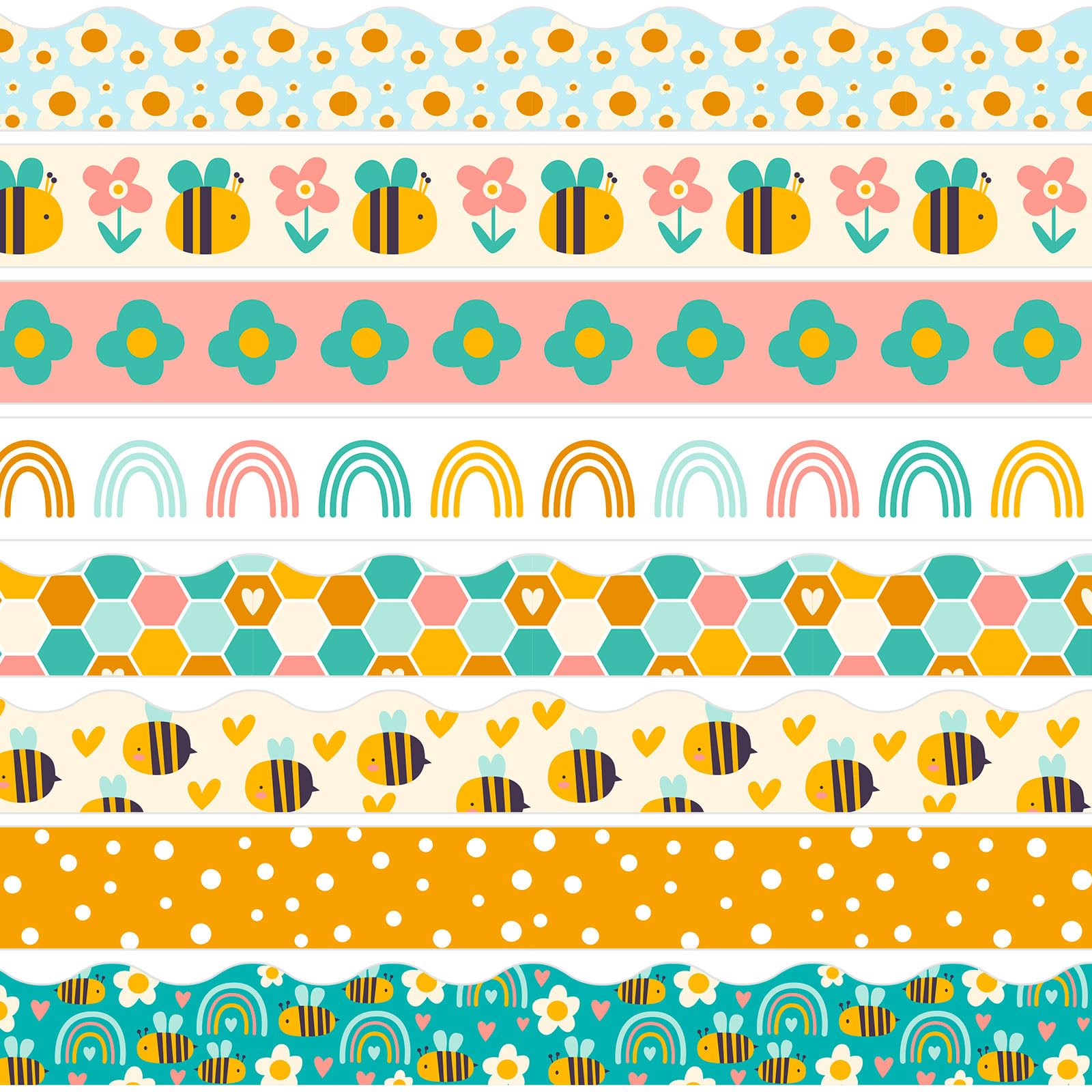 Buy Whaline 82Ft Bee Bulletin Board Borders 8 Designs 72Pcs Boho Bee ...