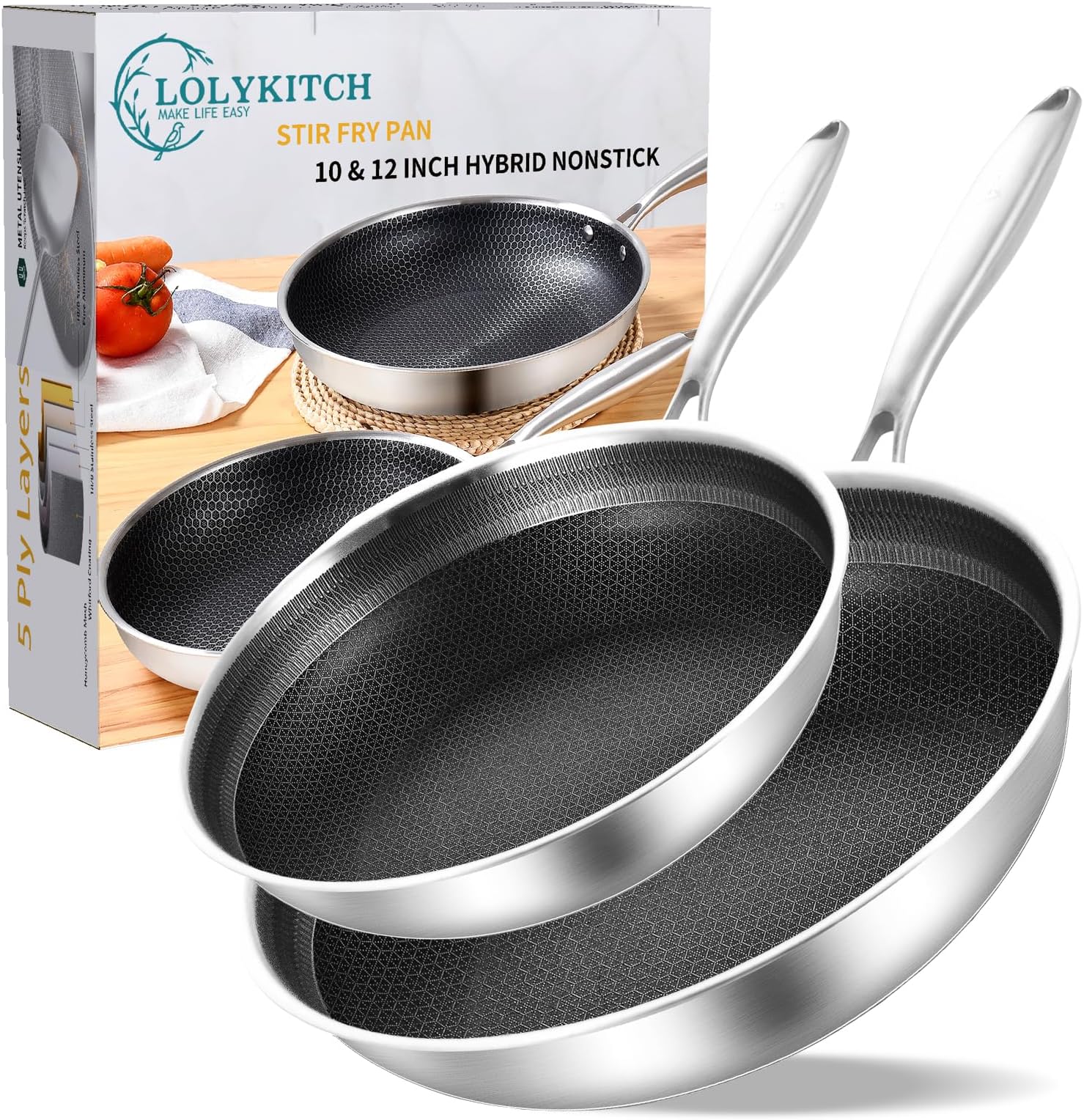 Amazon.com: INQIBEE Tri-ply Stainless Steel 8-11 Inch Frying Pan & 2 QT ...