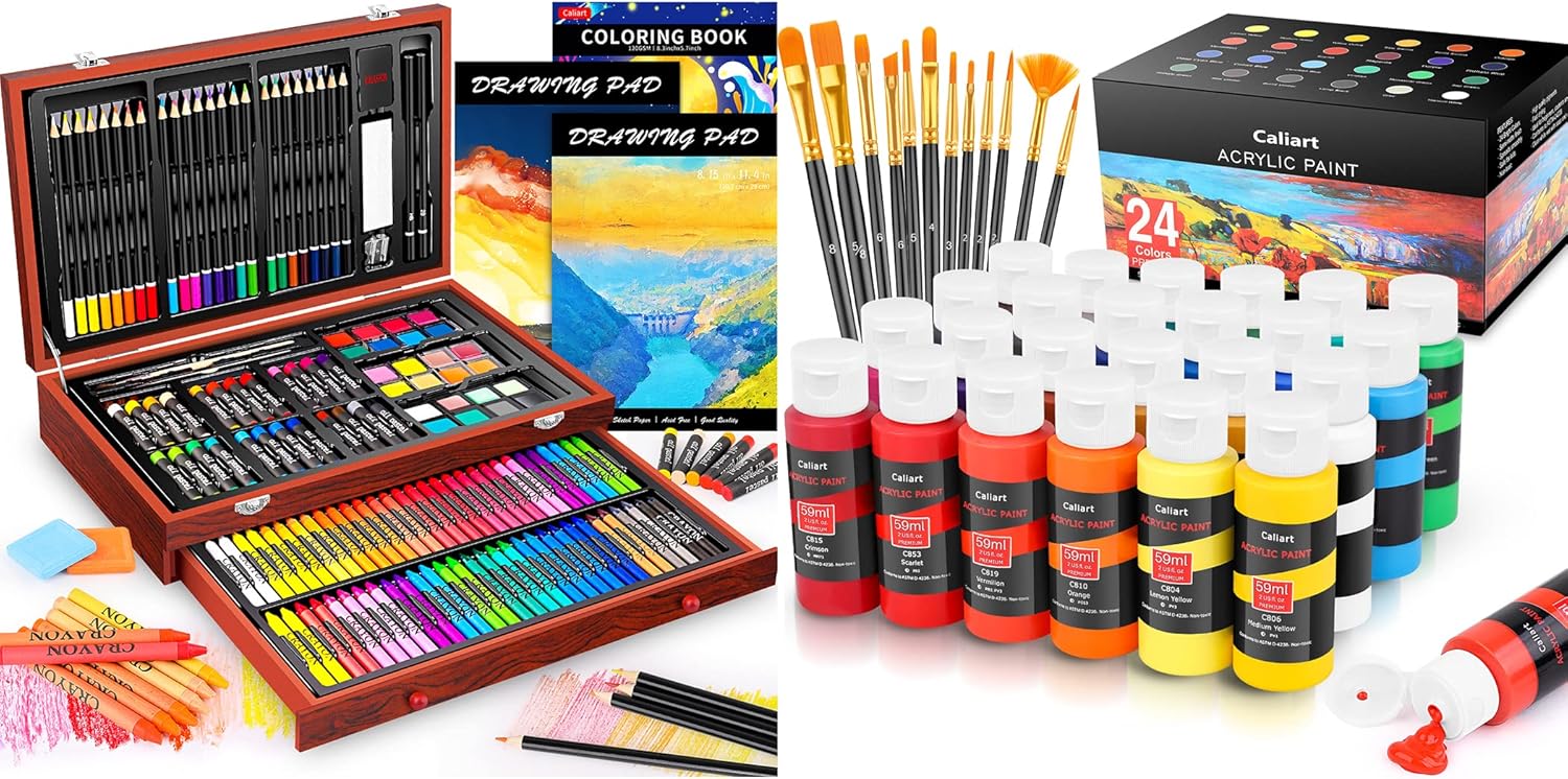 Amazon.com: 153 Pack Art Supplies + Acrylic Paint Set With 12 Brushes ...
