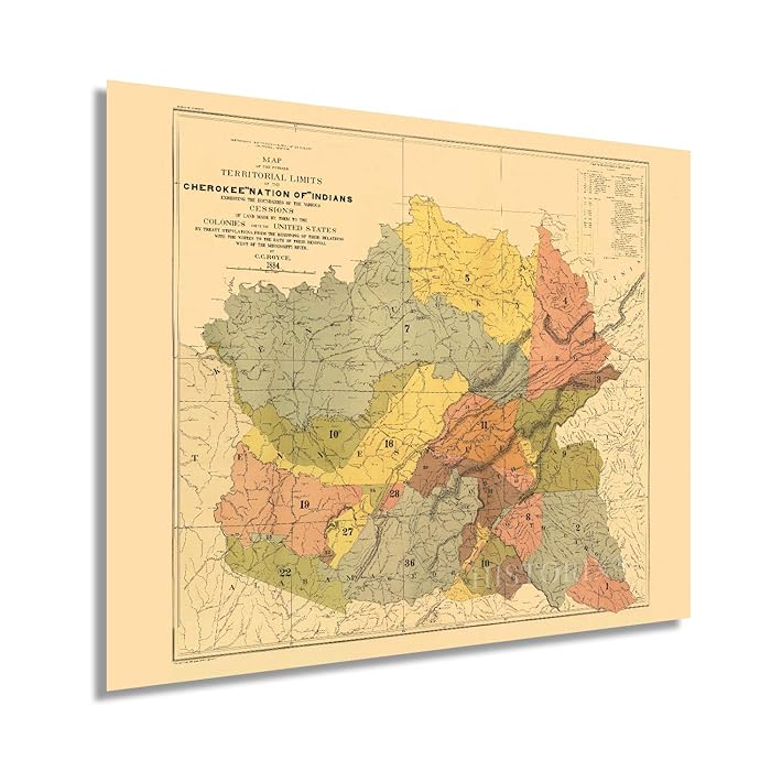 Buy HISTORIX Vintage 1884 Cherokee Indian Map - 24x30 Inch Vintage Map ...