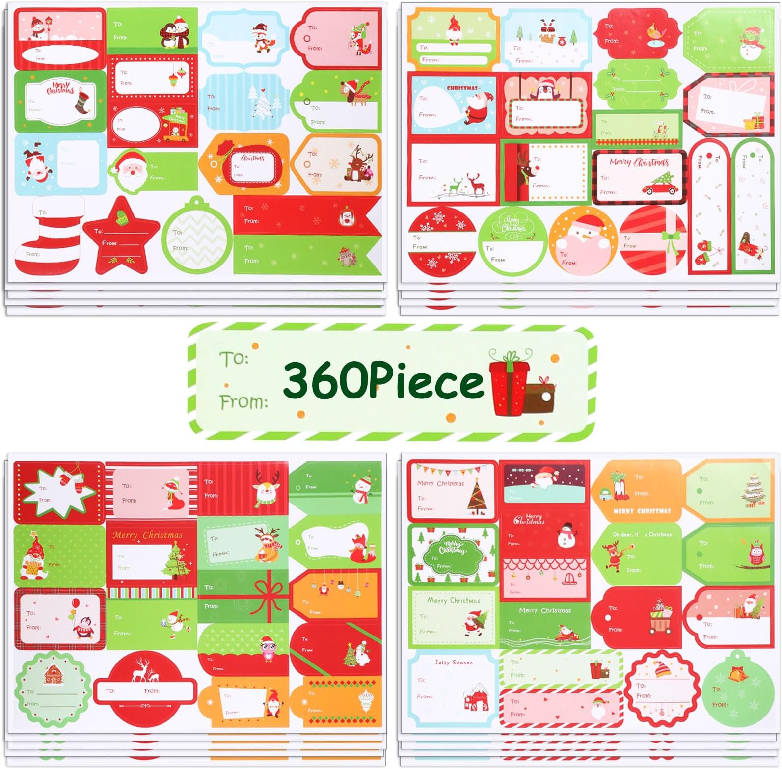 Hianjoo 360 PCS Christmas Gift Tags Stickers, Gift Name Tags Stickers ...