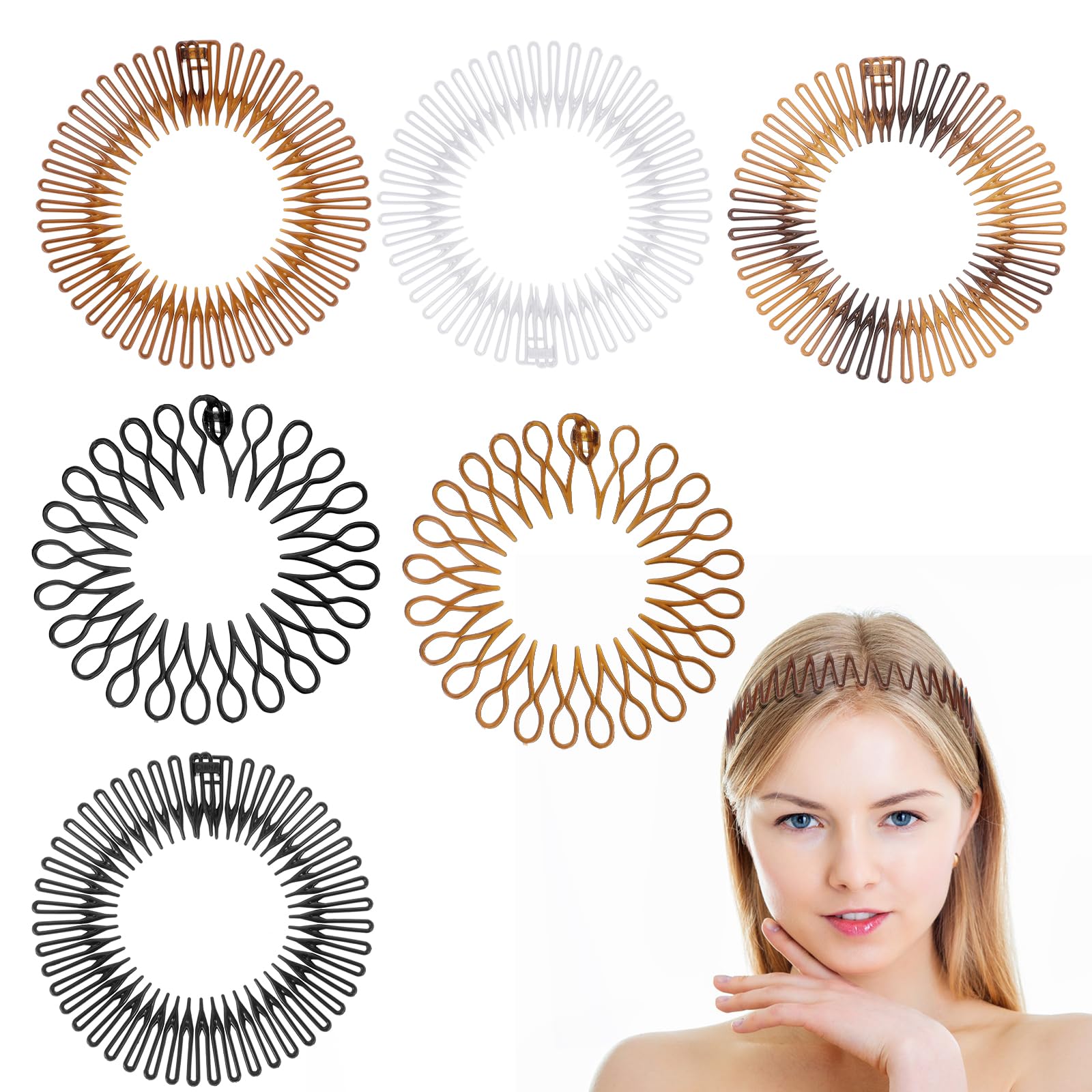 Amazon.com : Gjinxi 6PCS Full Circular Stretch Comb Headbands, Flexible ...