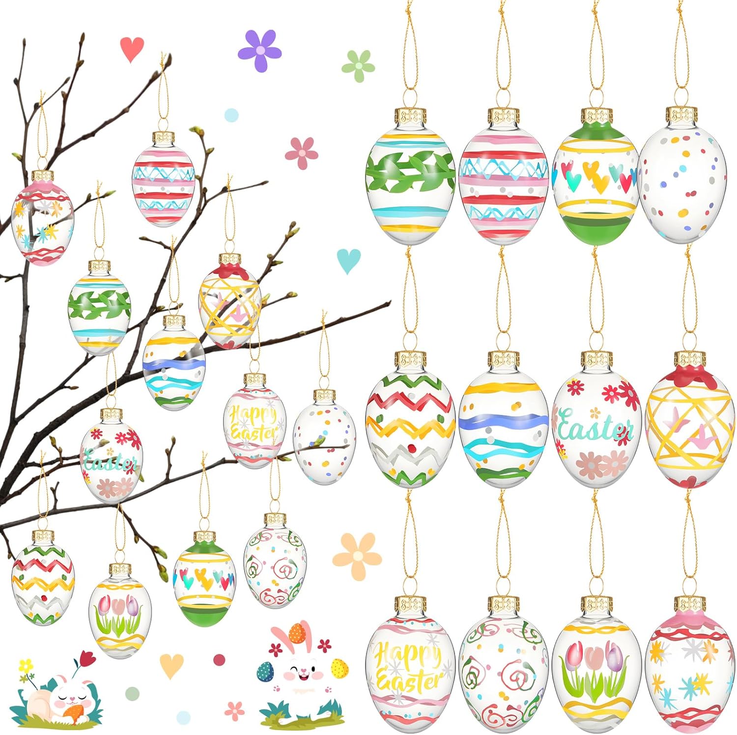 Amazon.com: Pickmesh 24 Pcs Glass Easter Egg Ornament Hand Painted ...