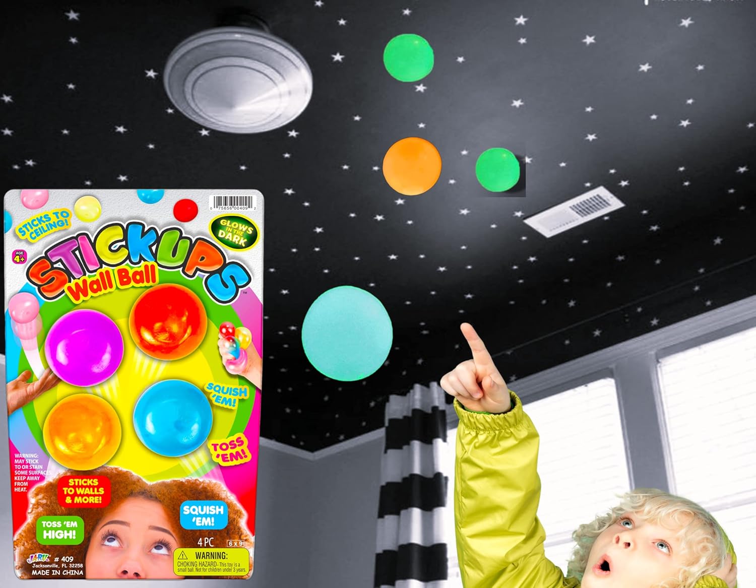 Buy Stick Up Wall and Ceiling Balls Glow in The Dark Sticky Balls (2 ...