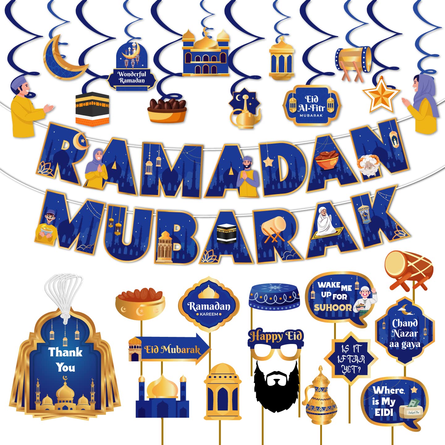 Festiko® Set of 49 Pcs Ramadan Mubarak Decoration Combo - (Banner ...