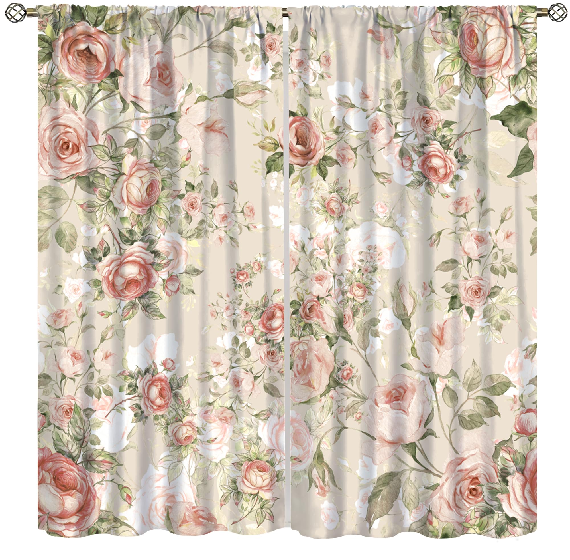 Amazon.com: Lovely Rose Decorative Curtains, Red and White Vintage Rose ...