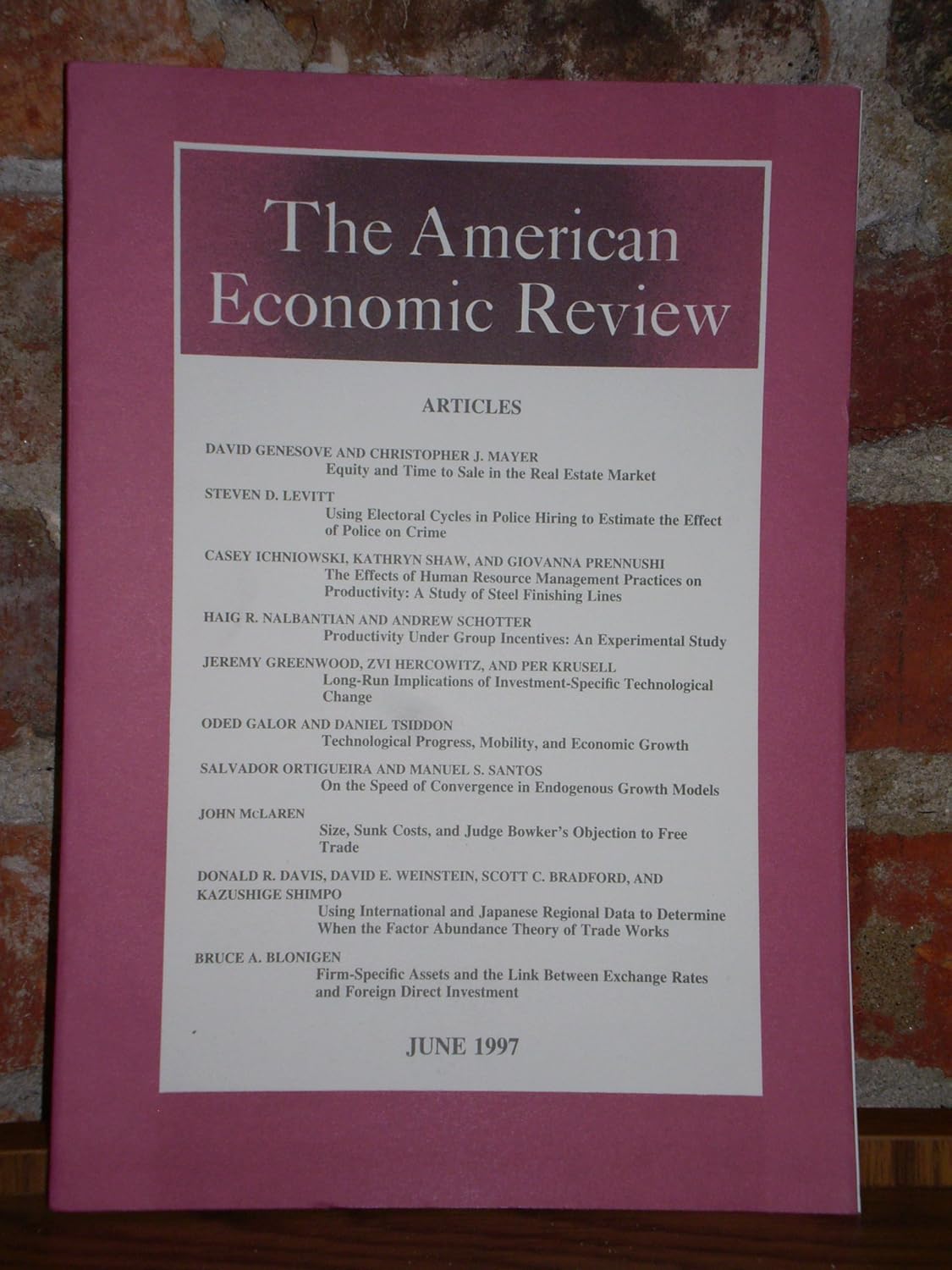 American Economic Review - June 1997 (Vol. 87): Orley Ashenfelter ...
