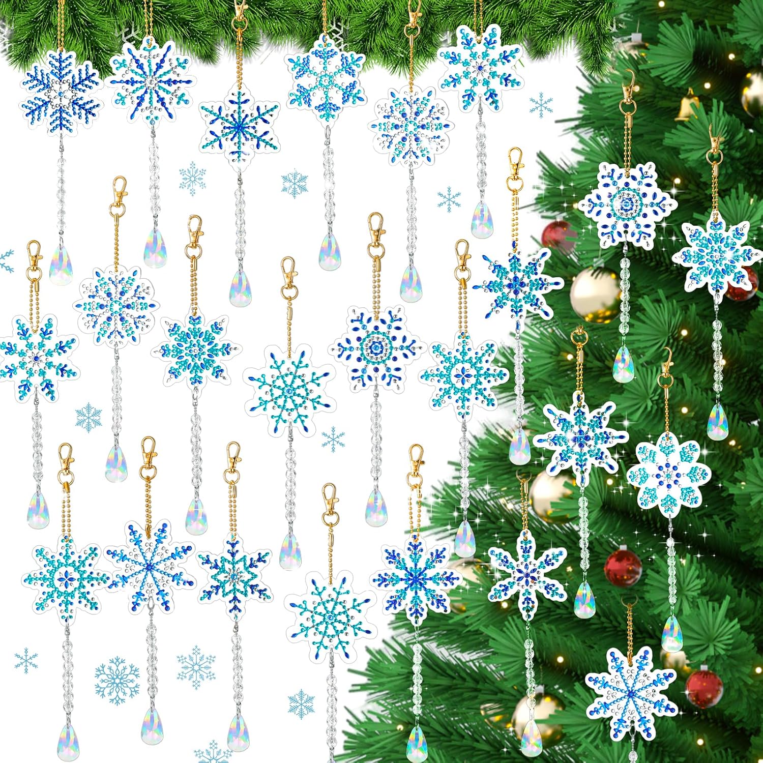 Amazon.com : Wenqik 18 Pcs Snowflakes Diamond Painting Ornaments ...