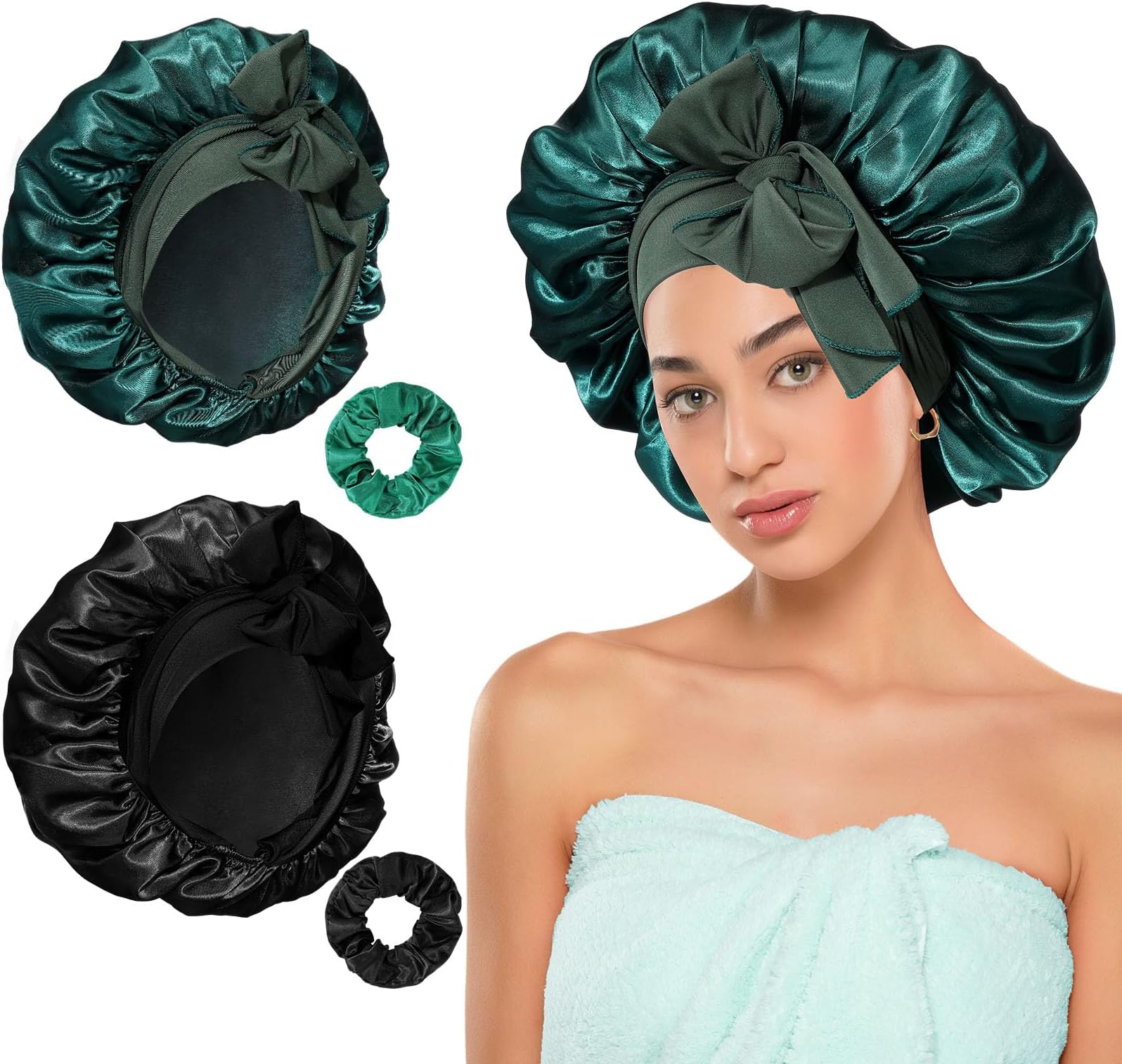 Amazon.com : Maiteenly 2 Pieces Large Silk Bonnet for Sleeping with 2 ...