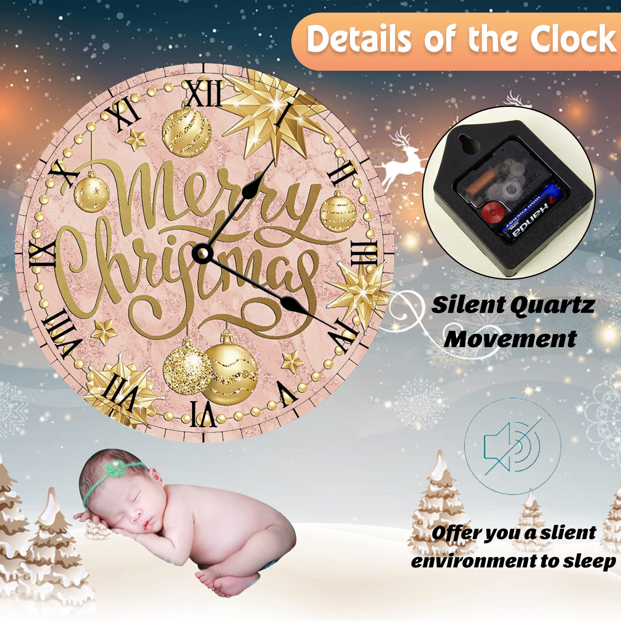 Snapklik.com : Merry Christmas Clock 10 Inch Rose Gold Wall Clock ...