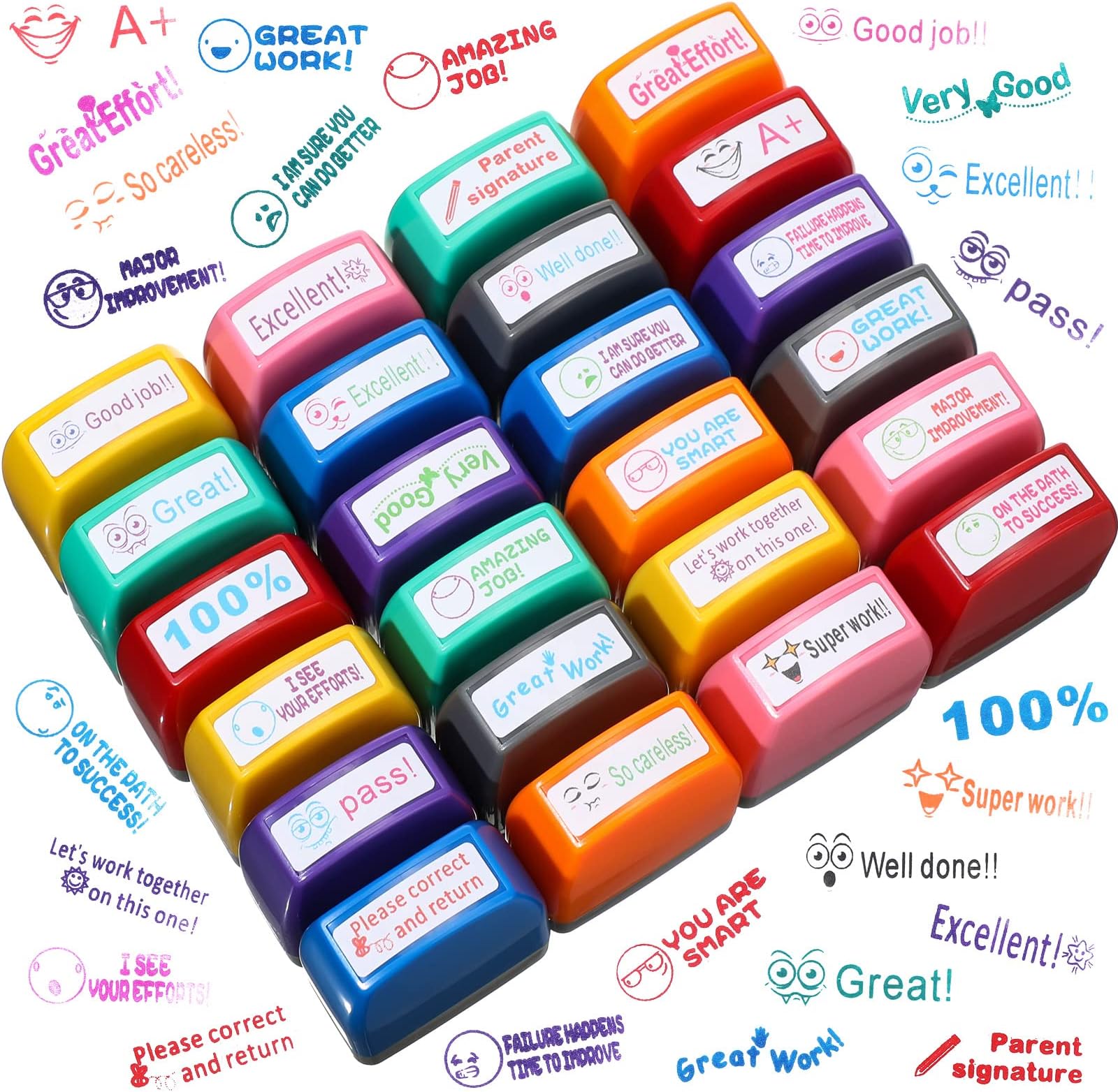 Amazon.com : Teacher Stamps Set, Colorful Self-Inking Motivation School ...