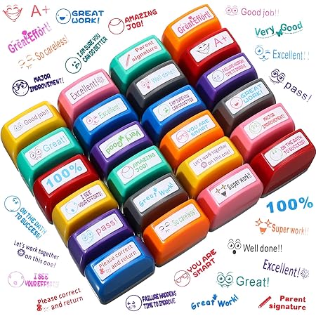 24 Sellos para Profesores para Aula Sellos de Calificación Autoentintables Sellos con Imágenes ...