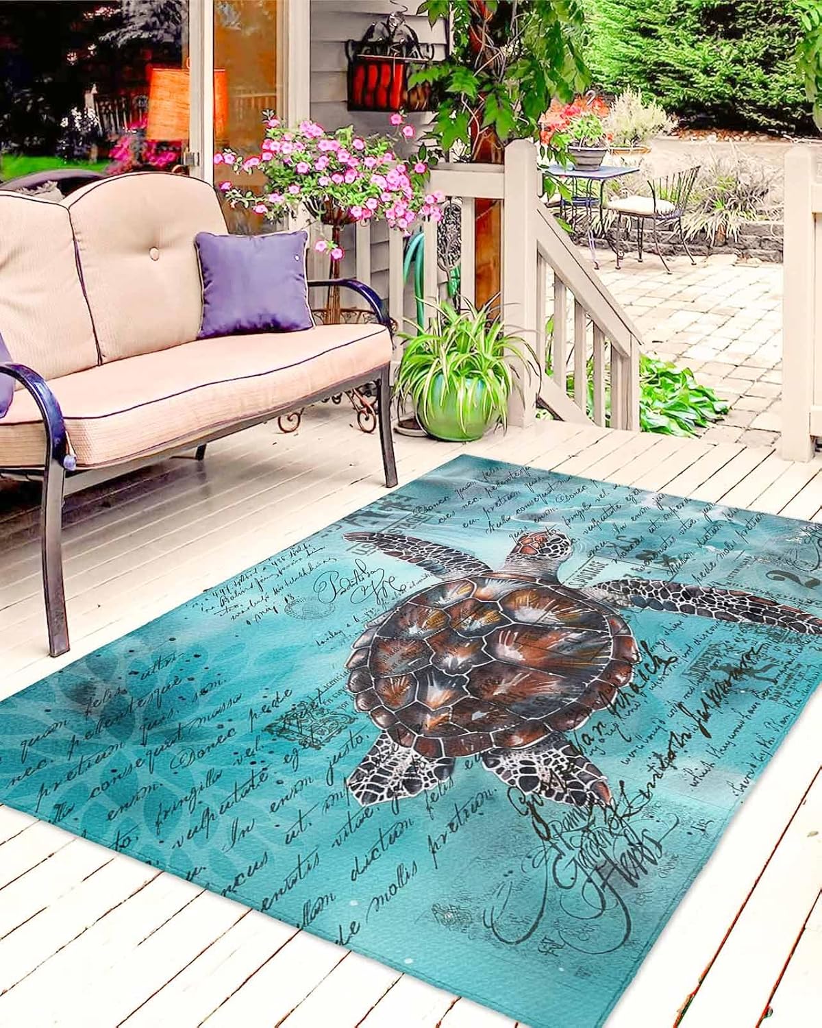 Amazon.com: Lsrtoss Coastal Sea Turtle Outdoor Rug for Patio/Deck/Porch ...