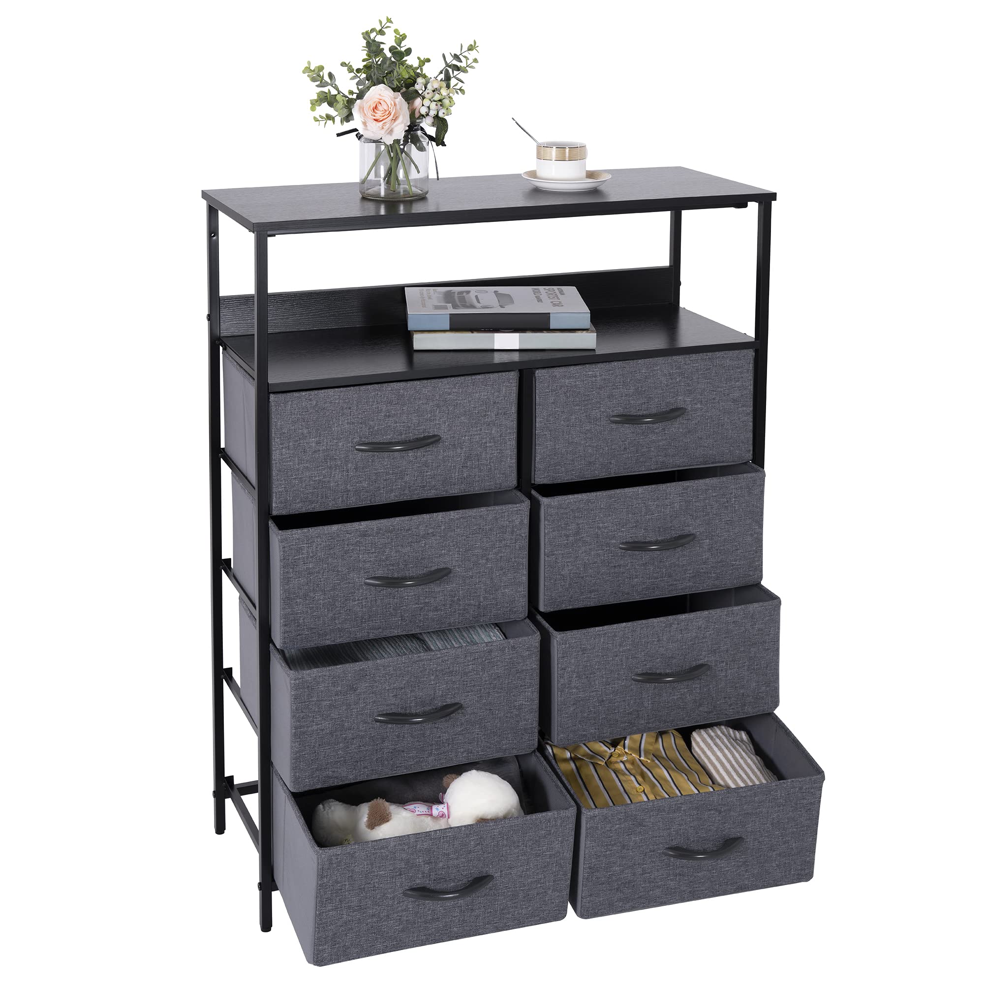 LYNCOHOME 8 Drawers Dresser with Shelves - Storage Cabinet for Bedroom ...