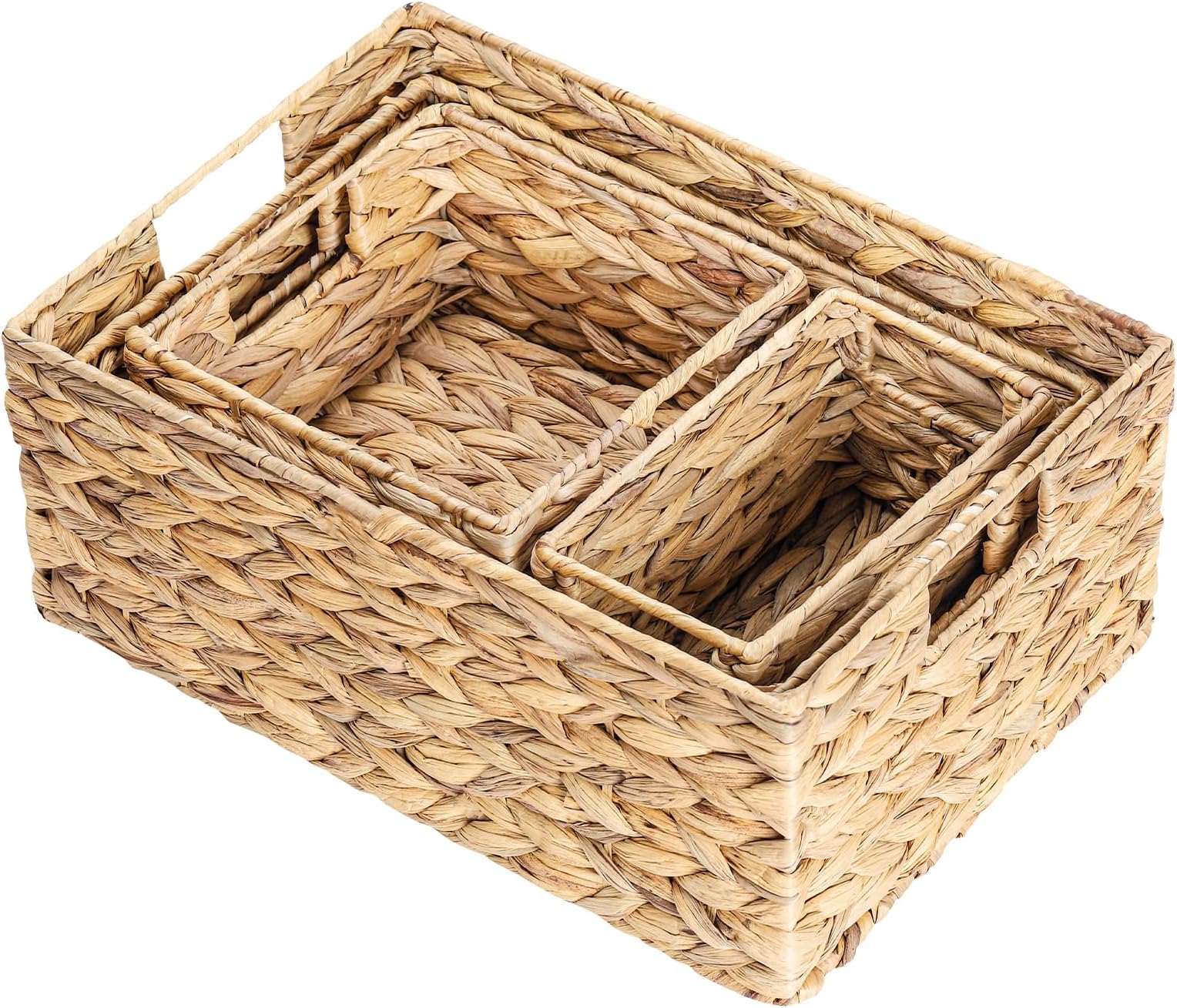 Amazon.com: Layhit Set of 3 Wicker Storage Baskets, Water Hyacinth ...