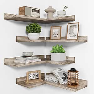 Amazon.com: WFSRESTD Corner Shelf 4 Tier, Natural Wood Floating Shelves with Cut-Out Notch ...