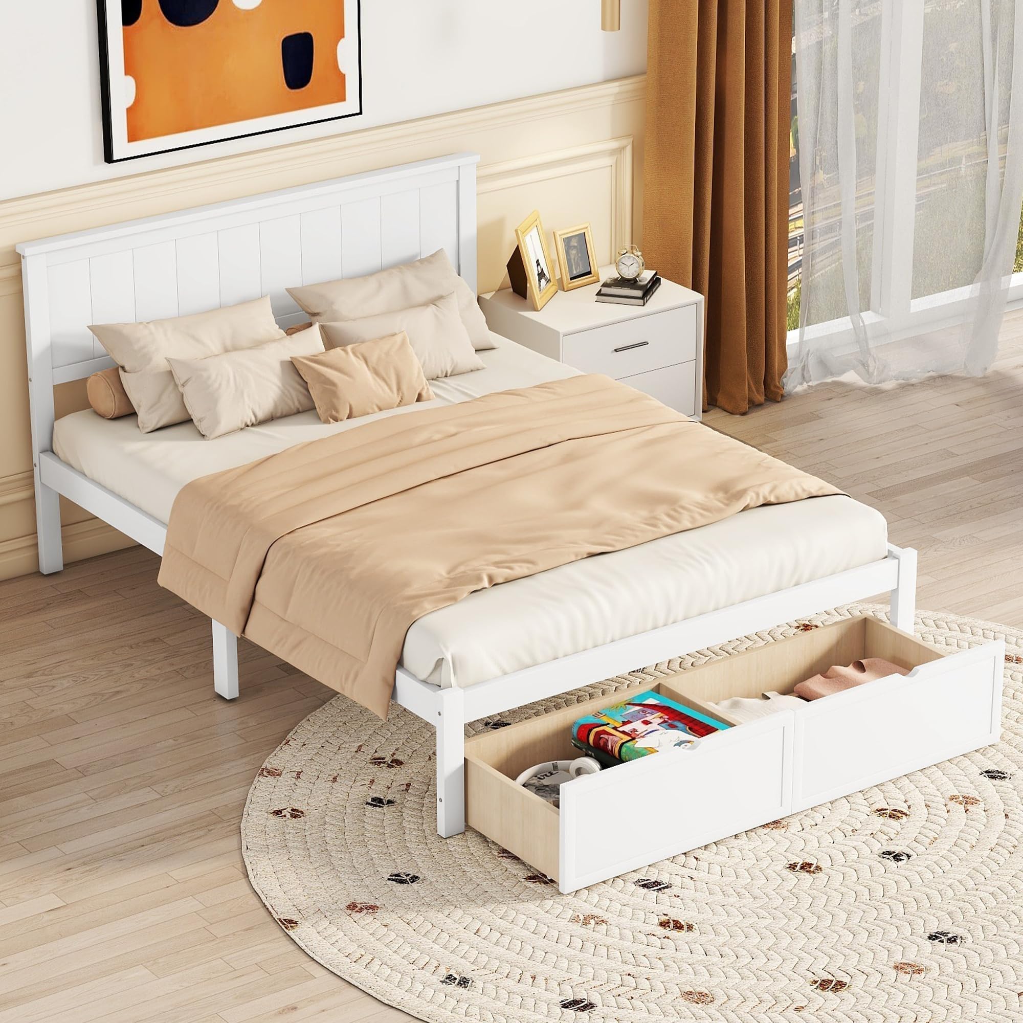 Amazon.com: Bellemave Full Size Bed Frame with Headboard, Modern Pine ...
