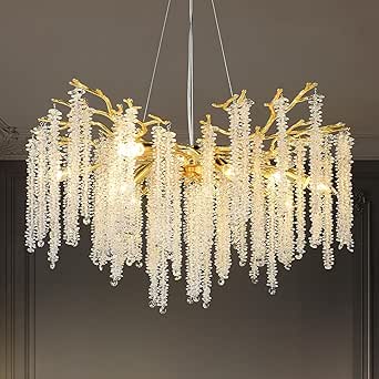 NILSE Modern Crystal Tree Branch Chandelier, D31.5'' Gold Weeping Willow Chandeliers Indoor ...