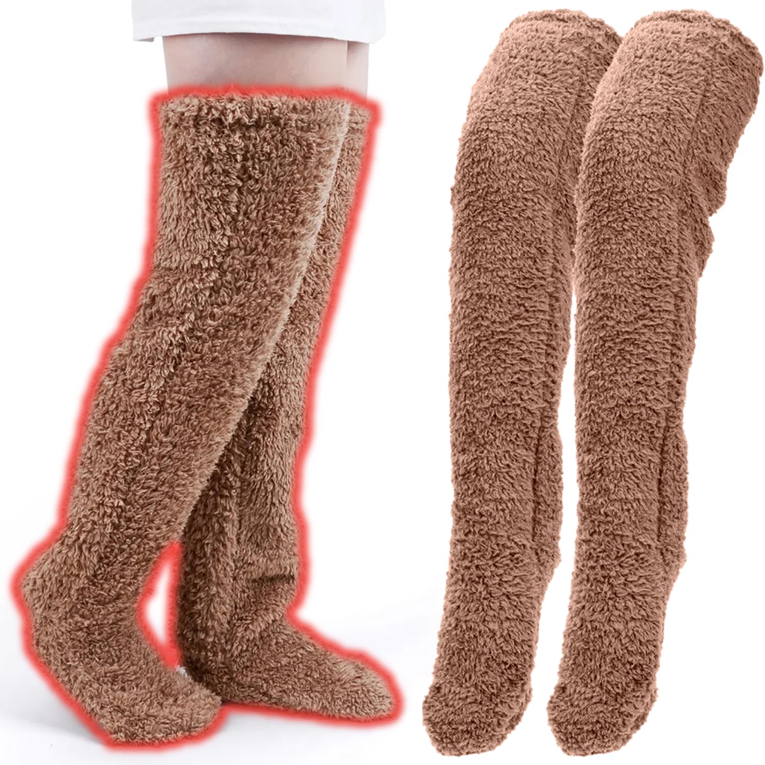 HOWUKE Over Knee High Fuzzy Socks Plush Slipper Stockings Cozy Thigh ...