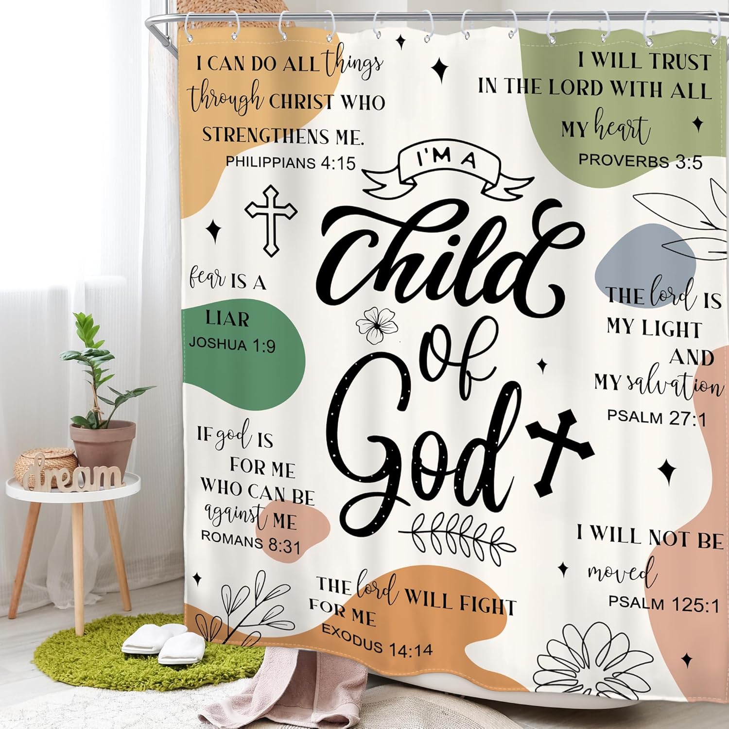 Amazon.com: Homewelle Abstract Bible Verse Shower Curtain Boho Mid ...