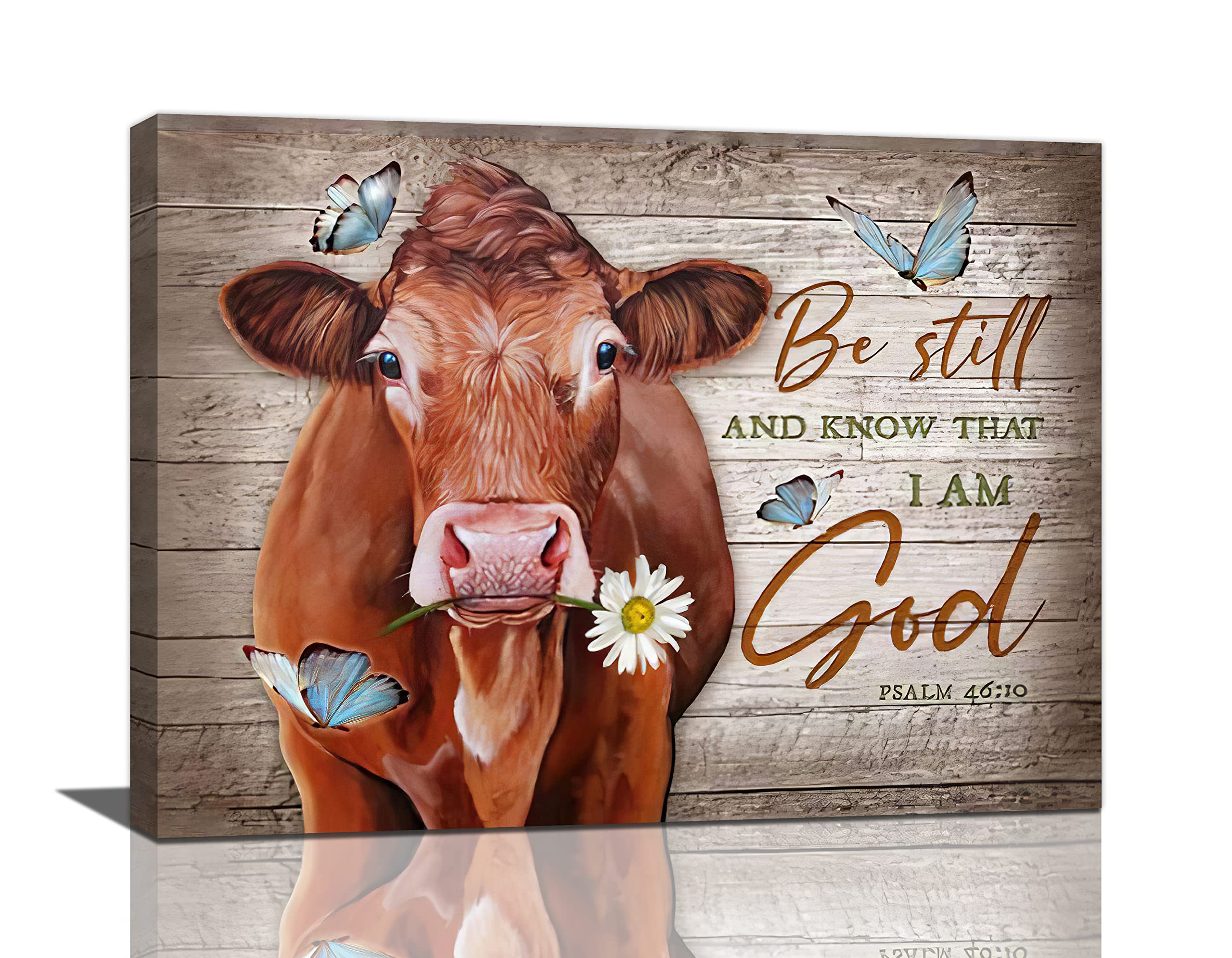 Amazon.com: Farmhouse Cow Wall Art Christian Bible Verses Butterfly ...