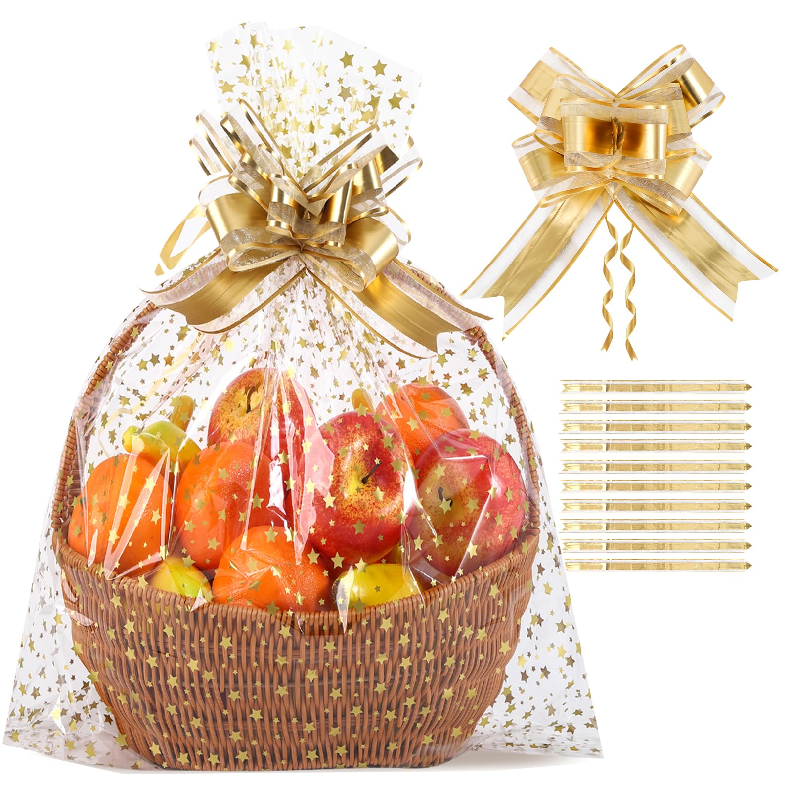 Amazon.com: SOMIOCO Gold Star Large Cellophane Bags, Clear Cellophane ...