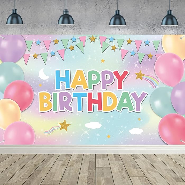 Buy Rainbow Happy Birthday Decorations Banner, Extra Large Glitter ...