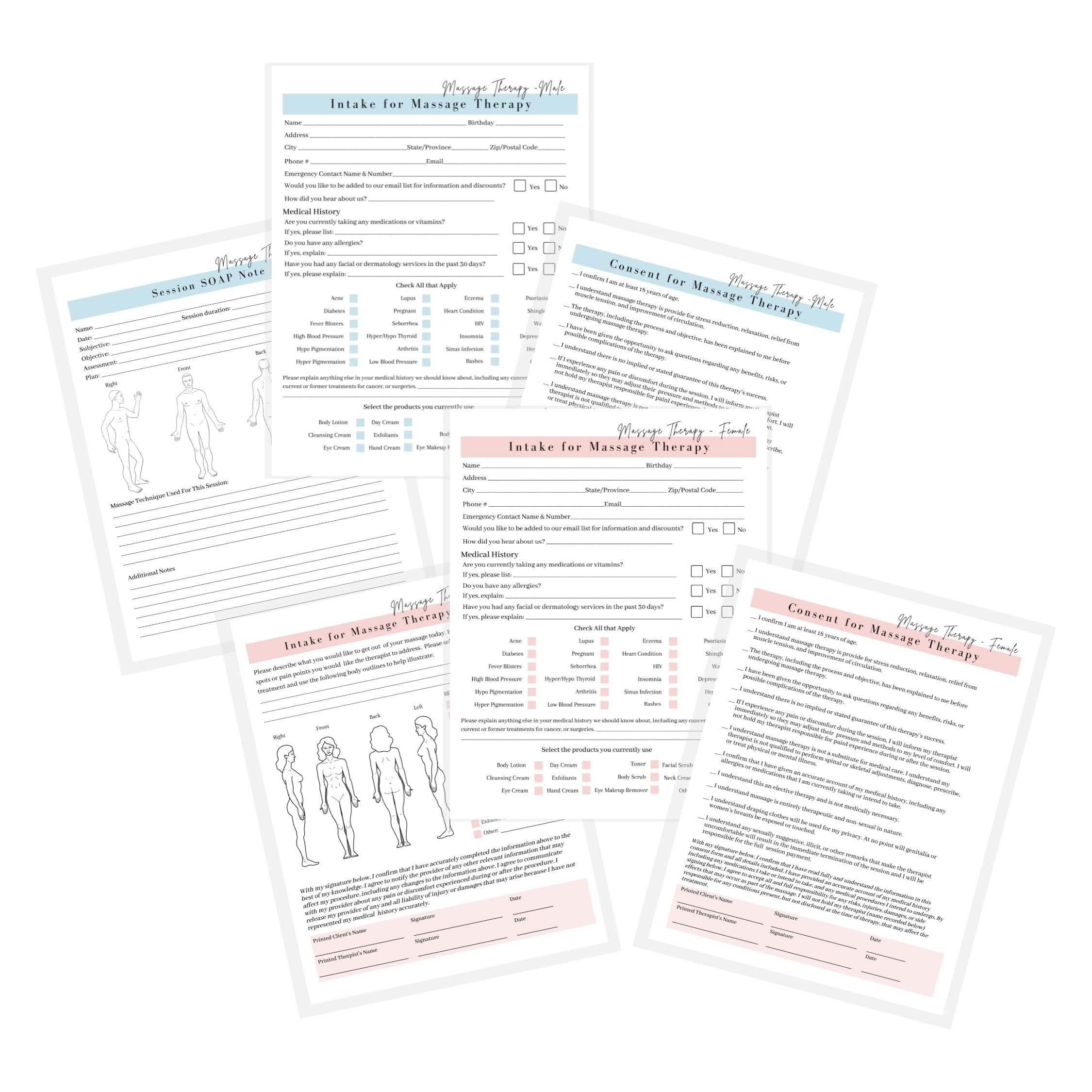 Amazon.com : Massage Therapist Client Intake,Consent,SOAP Notes Male ...