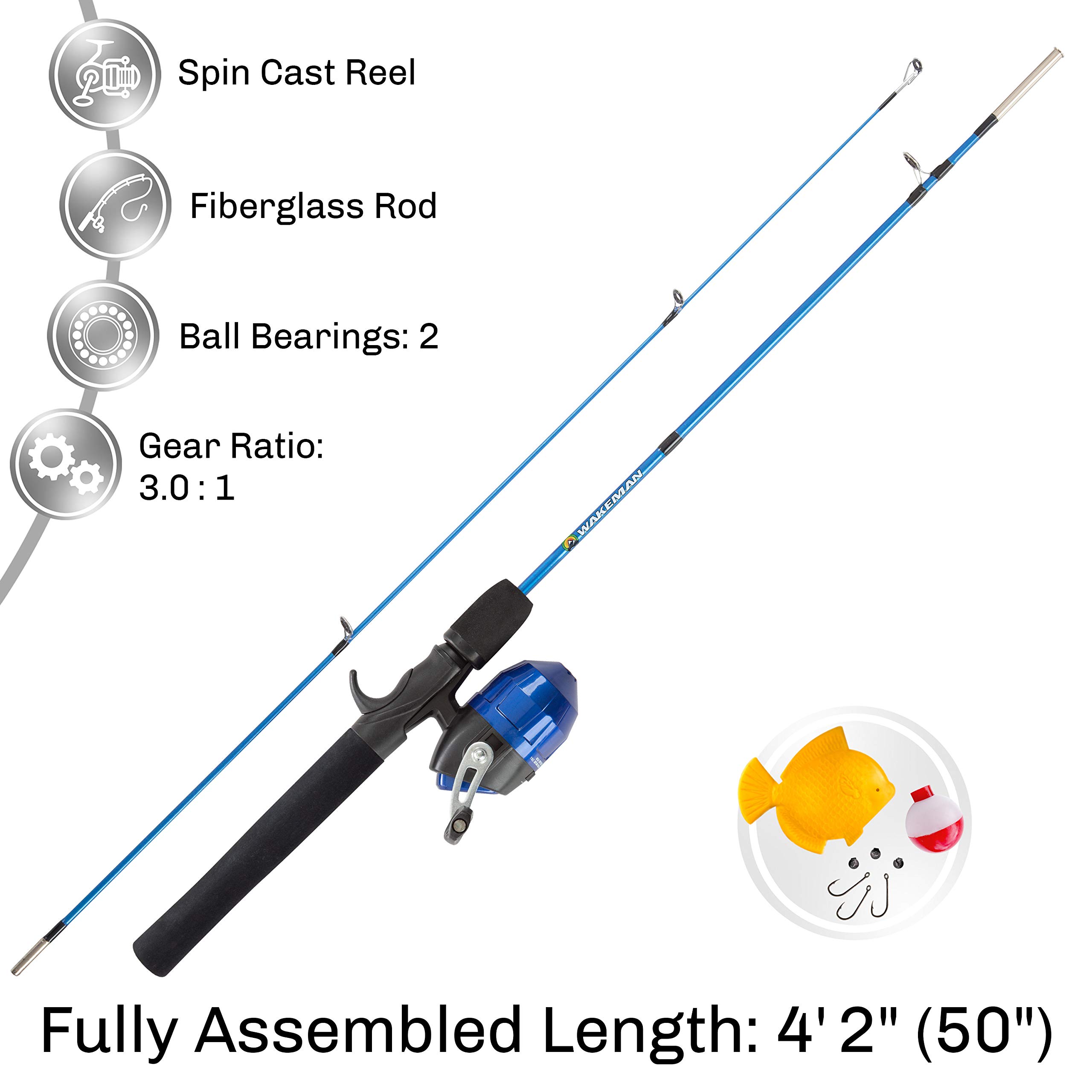 Snapklik.com : Fishing Rod And Reel - 4 2" Fiberglass Pole, Spincast ...