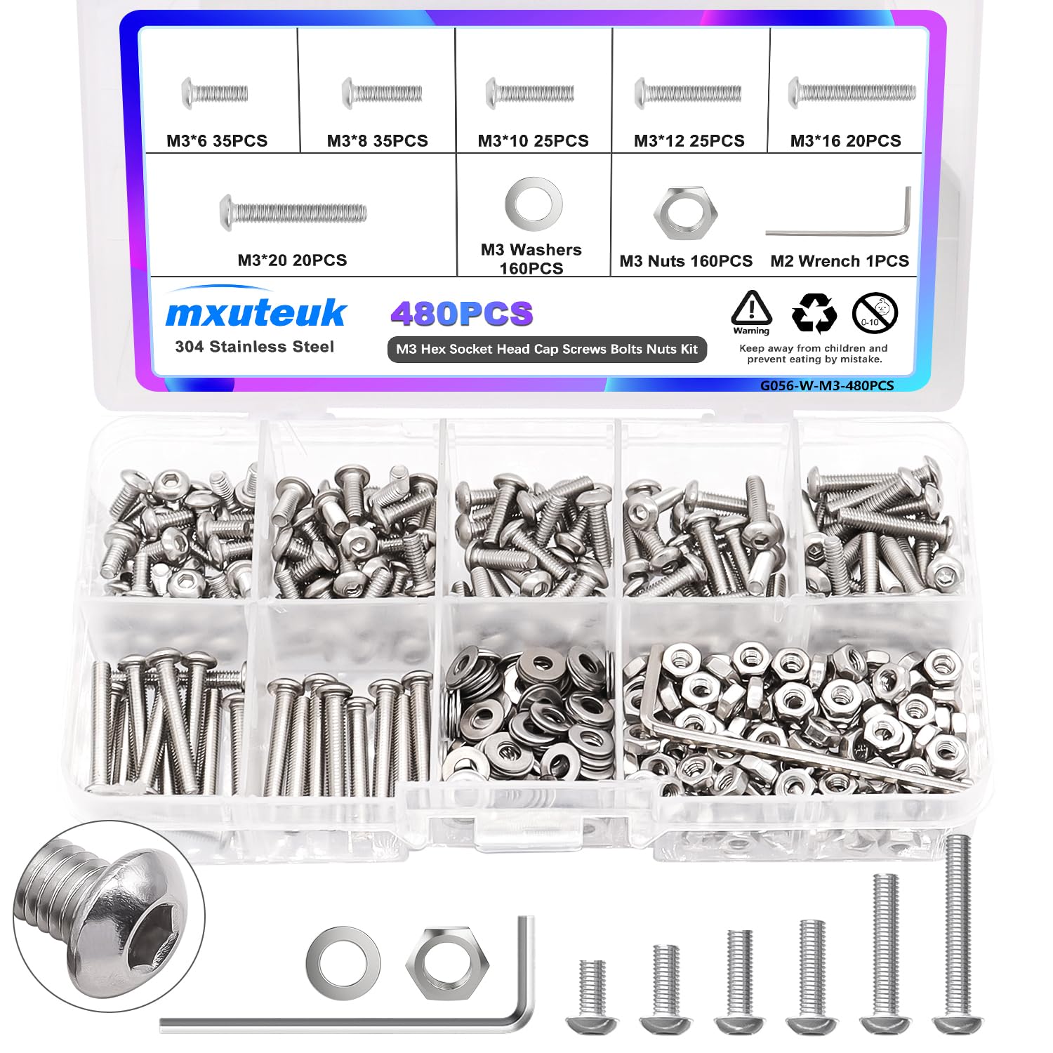 Snapklik.com : Mxuteuk M3 Screws Assortment Kit,M3x6/8/12/16/20/25/30mm ...
