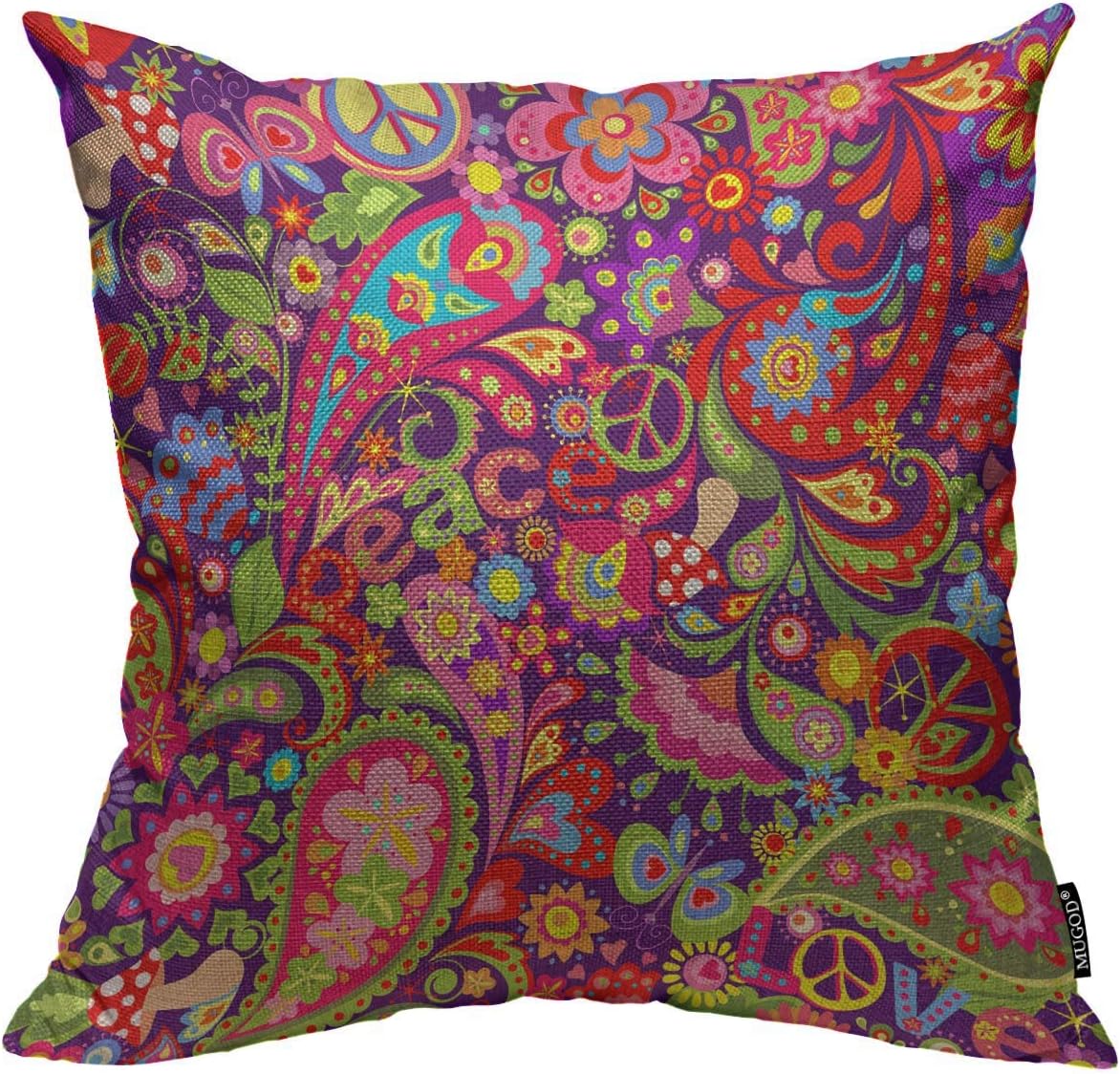 Amazon.com: Mugod Hippie Vivid Pattern Throw Pillow Cover Abstract ...