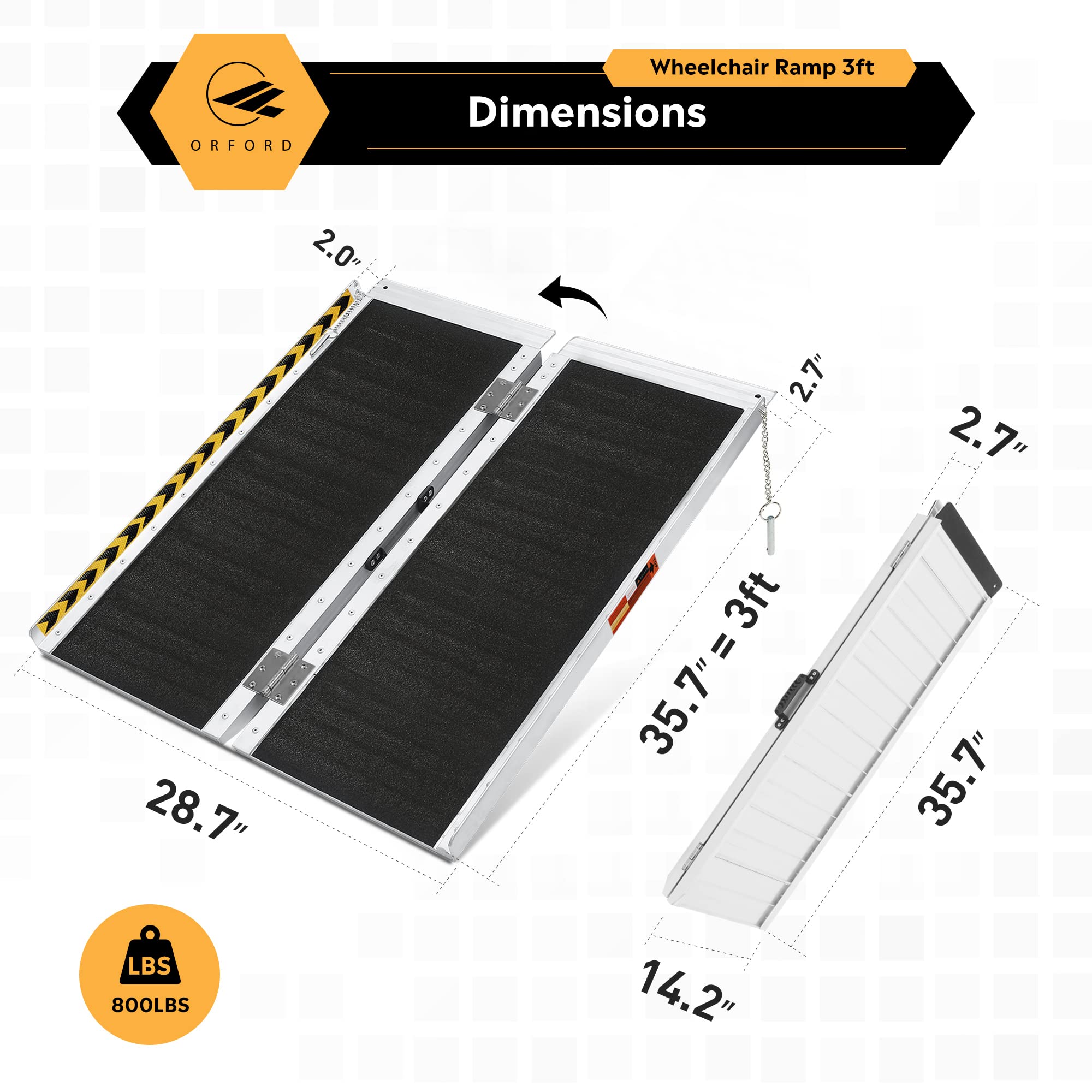 ORFORD Non-Skid Wheelchair Ramp 3FT, Threshold Ramp with a Non-Slip ...