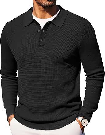 COOFANDY Men's Knit Polo Long Sleeve Sweaters Collared Polo Sweater Casual Dress Pullover ...
