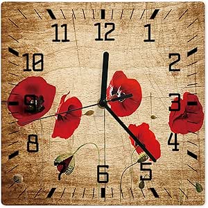 Amazon.com: Infinidesign Wall Clock Red Poppy Flower Battery Operated ...